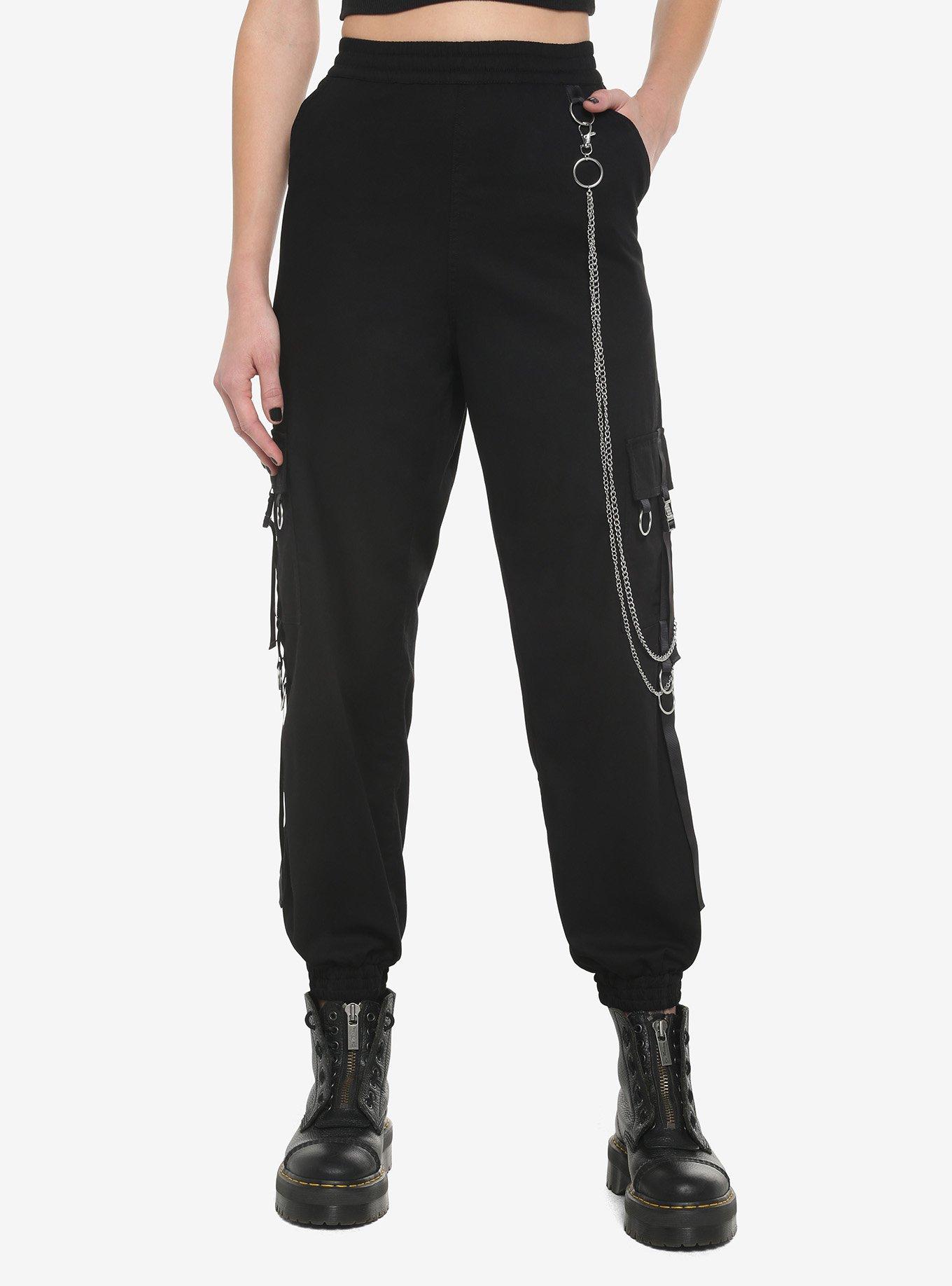 Black Chains & Tech Straps Cargo Jogger Pants | Hot Topic