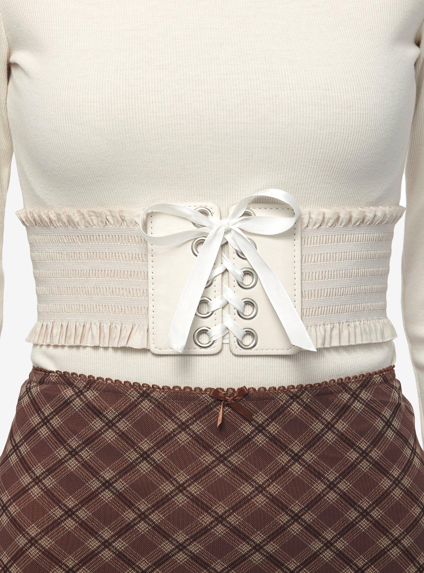 Ivory Ruffle Lace Up Corset Hot Topic