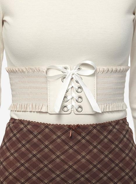 Ivory Ruffle Lace-Up Corset | Hot Topic
