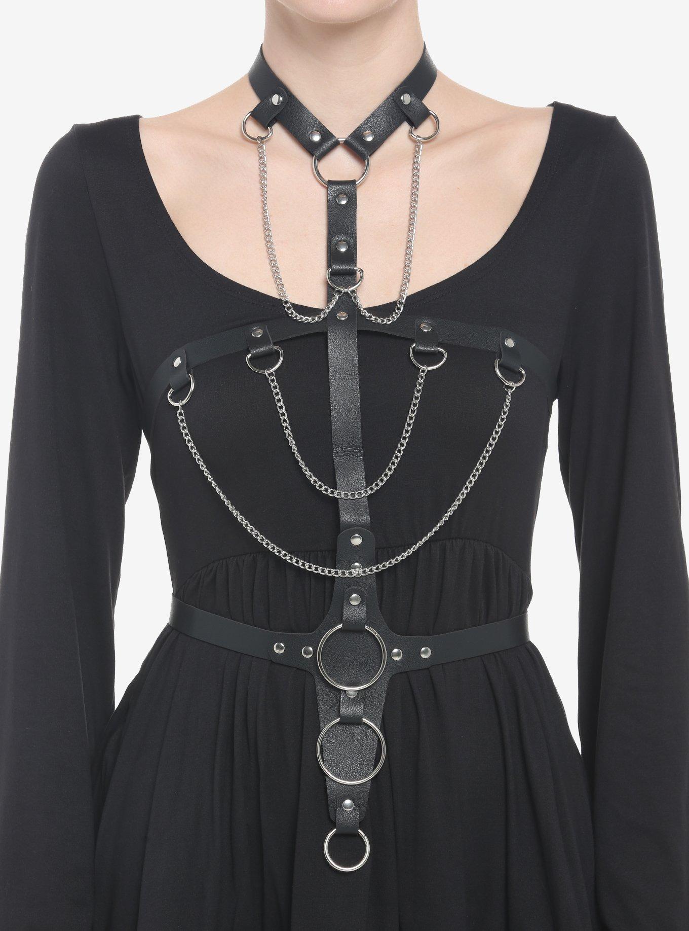 Black Faux Leather Choker Chain Harness Hot Topic
