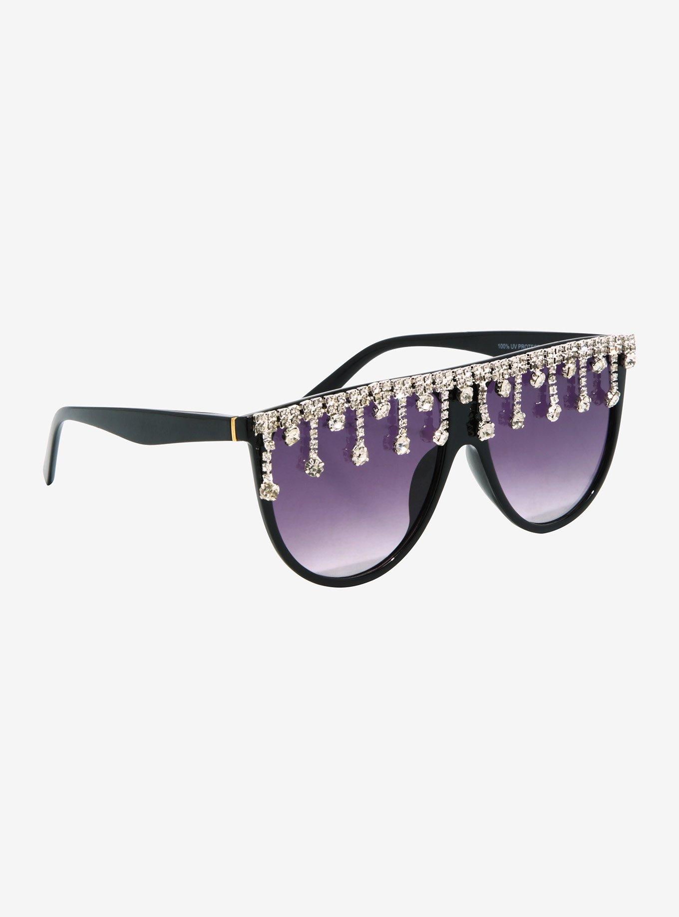 Black Dangling Rhinestone Sunglasses | Hot Topic