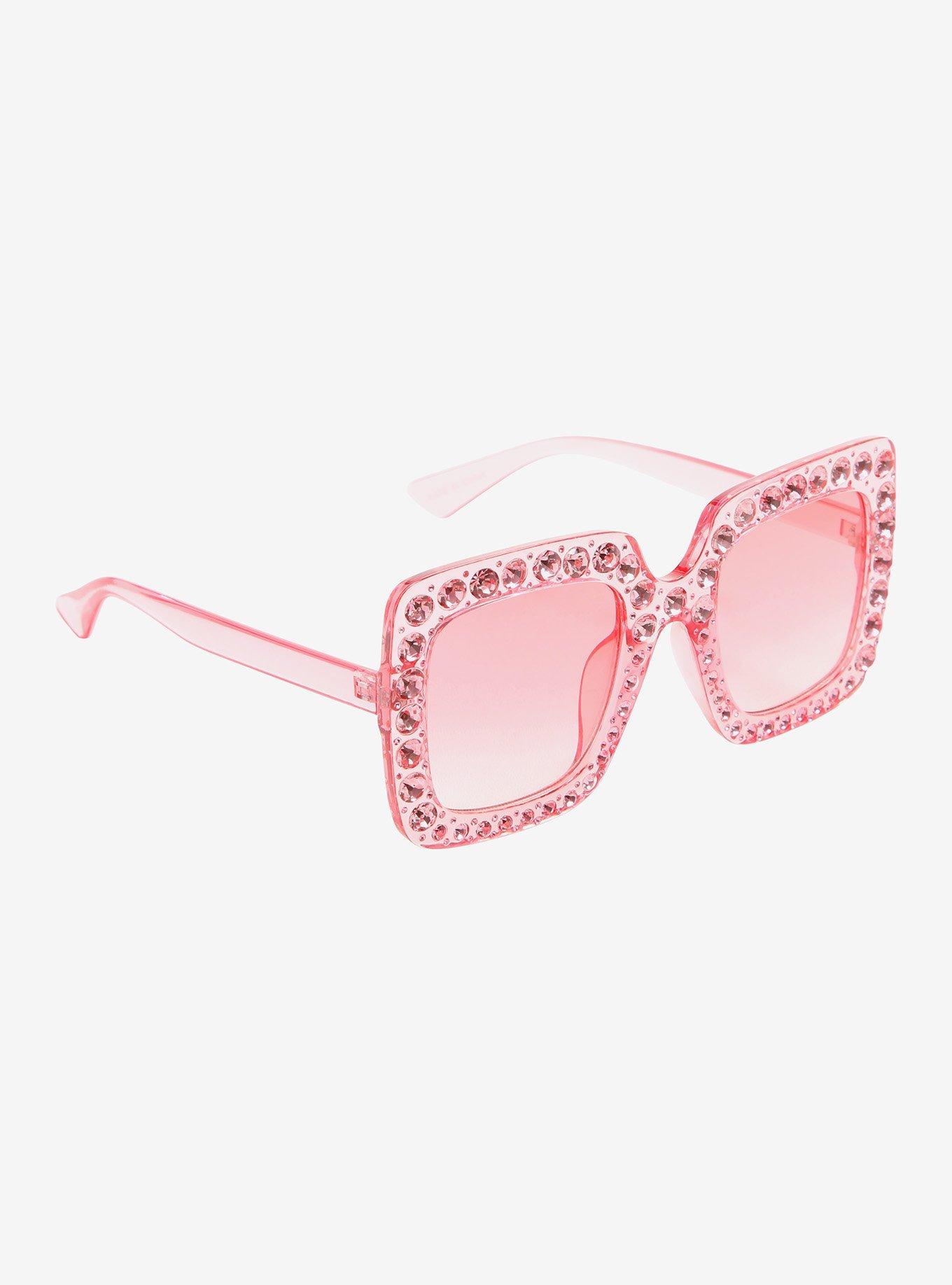 Pink Rhinestone Square Sunglasses Hot Topic