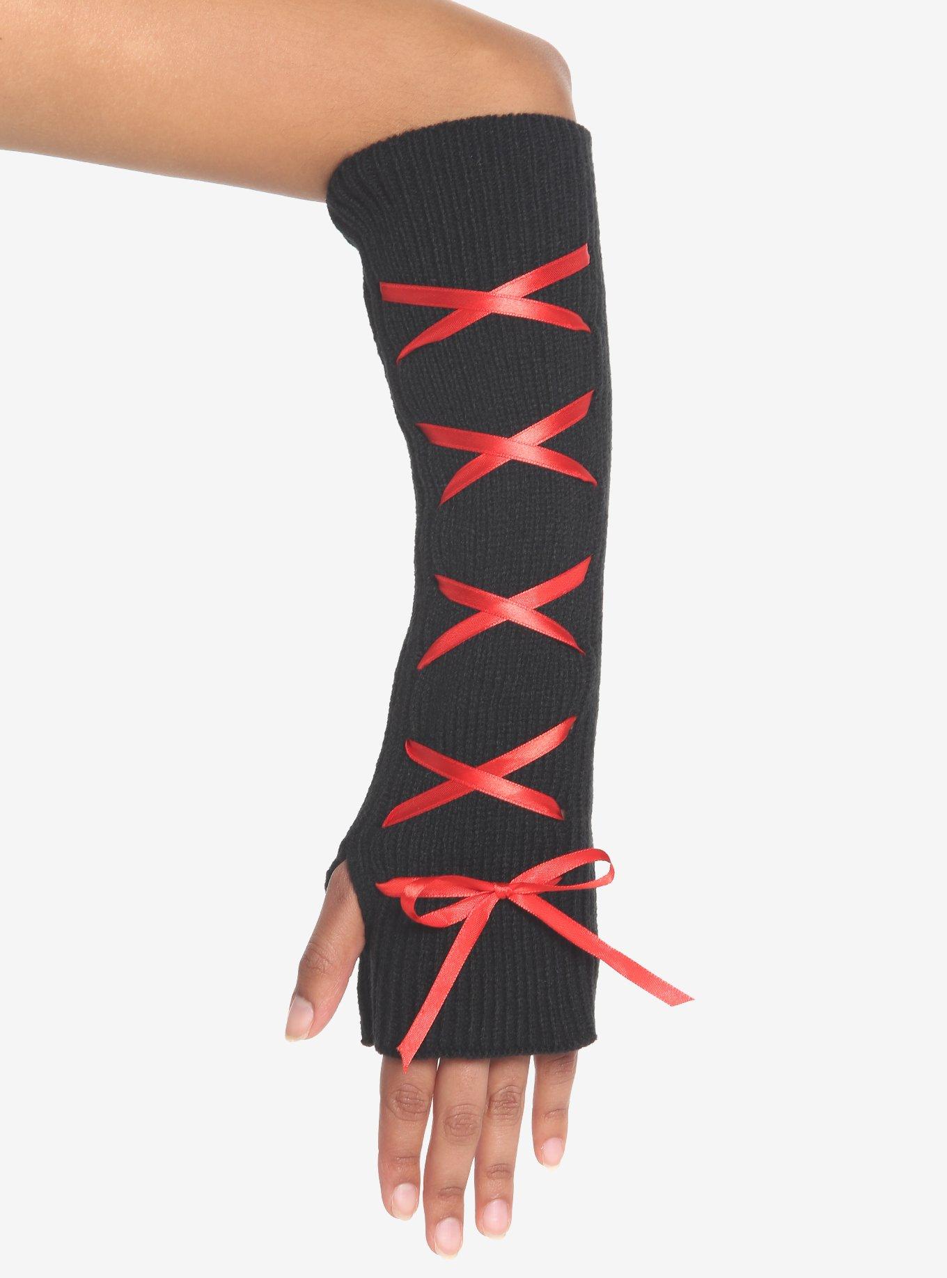 Red Lace Up Knit Arm Warmers Hot Topic