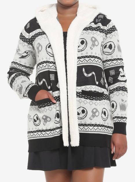 The Nightmare Before Christmas Fair Isle Girls Sherpa Cardigan Plus ...
