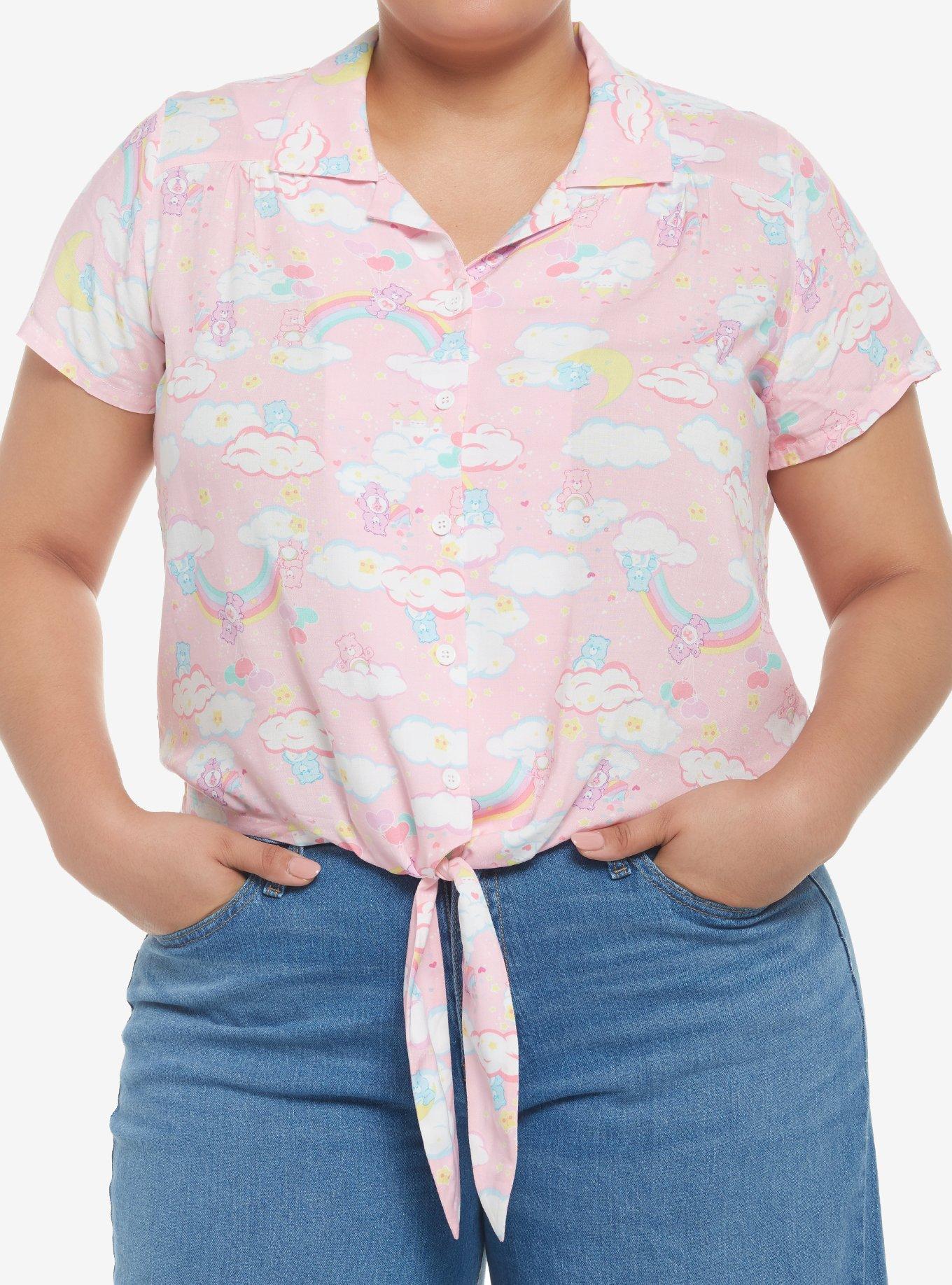 Care Bears Rainbows & Clouds Tie-Front Girls Woven Button-Up Plus Size ...