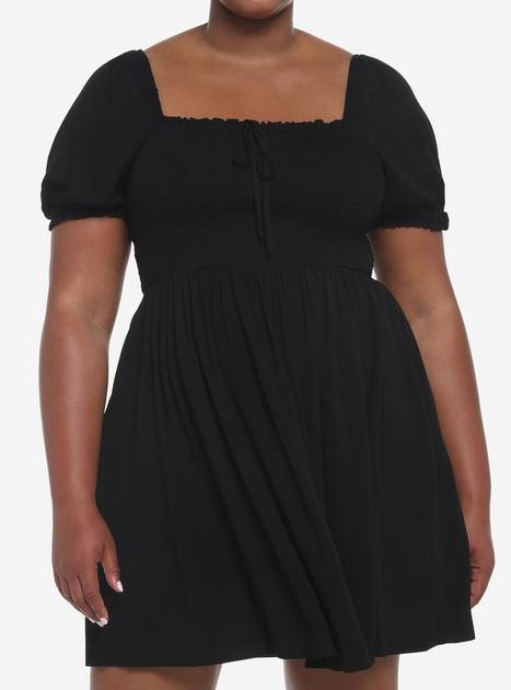 Black Smocked Mini Dress Plus Size | Hot Topic