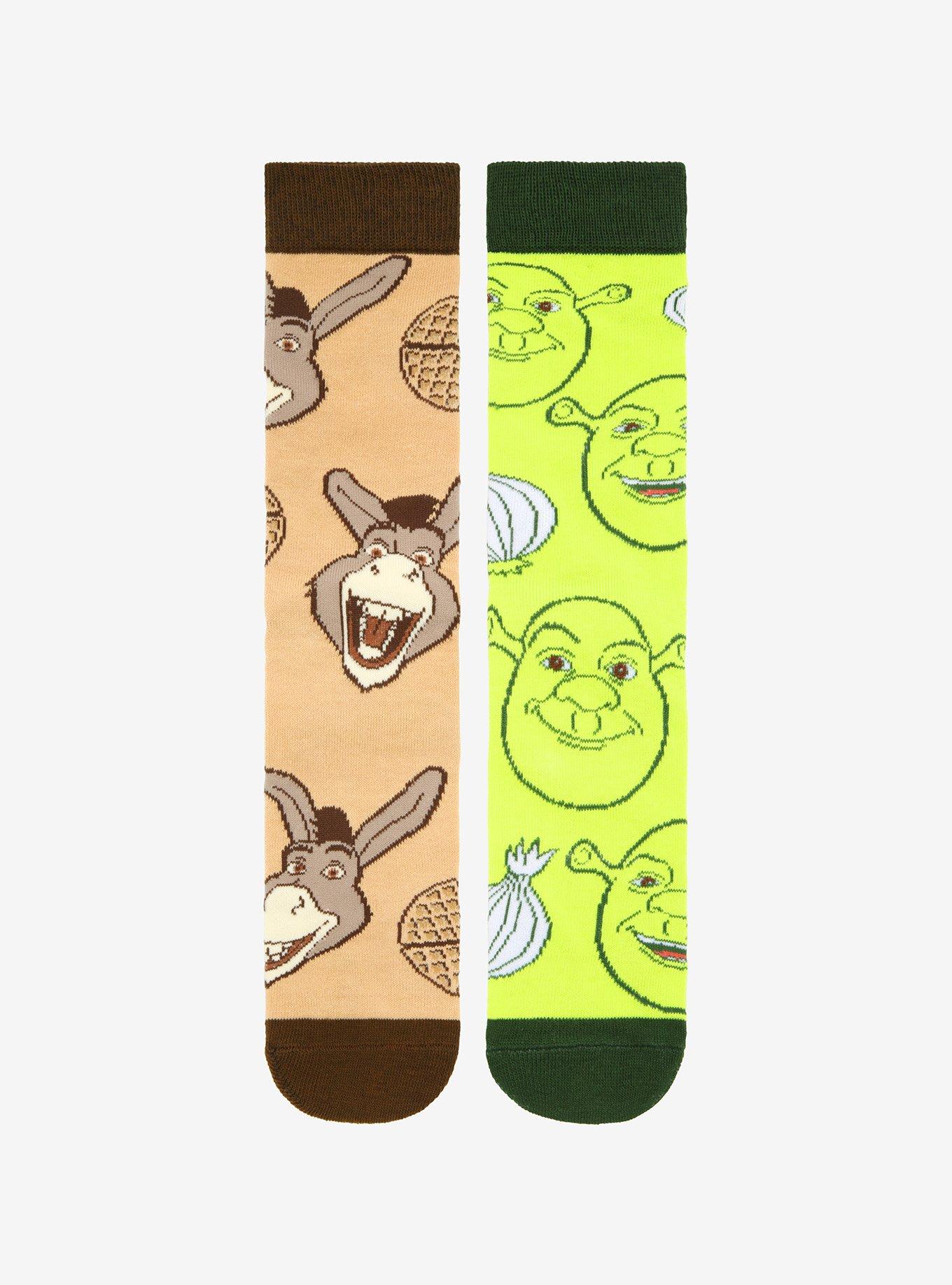 Shrek Donkey & Shrek Mismatch Crew Socks | Hot Topic
