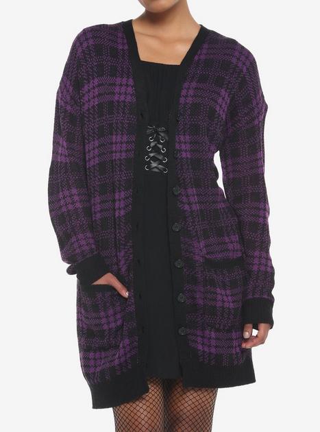 Purple & Black Plaid Oversized Girls Cardigan | Hot Topic