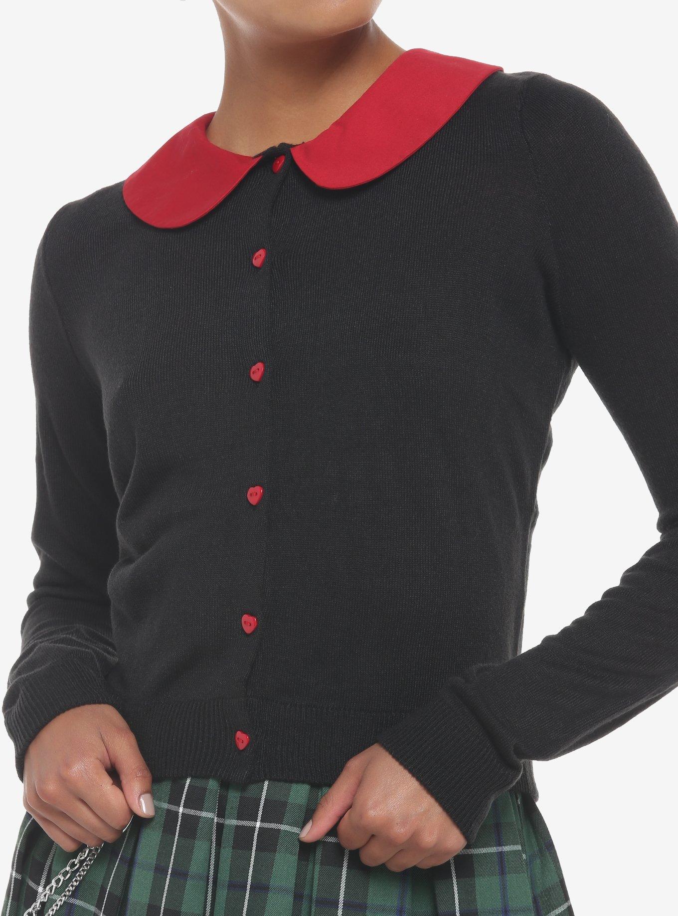 Red & Black Heart Collar Girls Crop Cardigan | Hot Topic