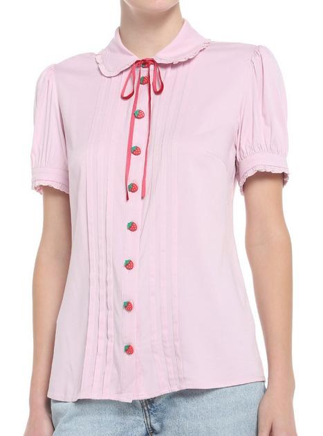 Strawberry Pink Pleated Girls Woven Button-Up | Hot Topic