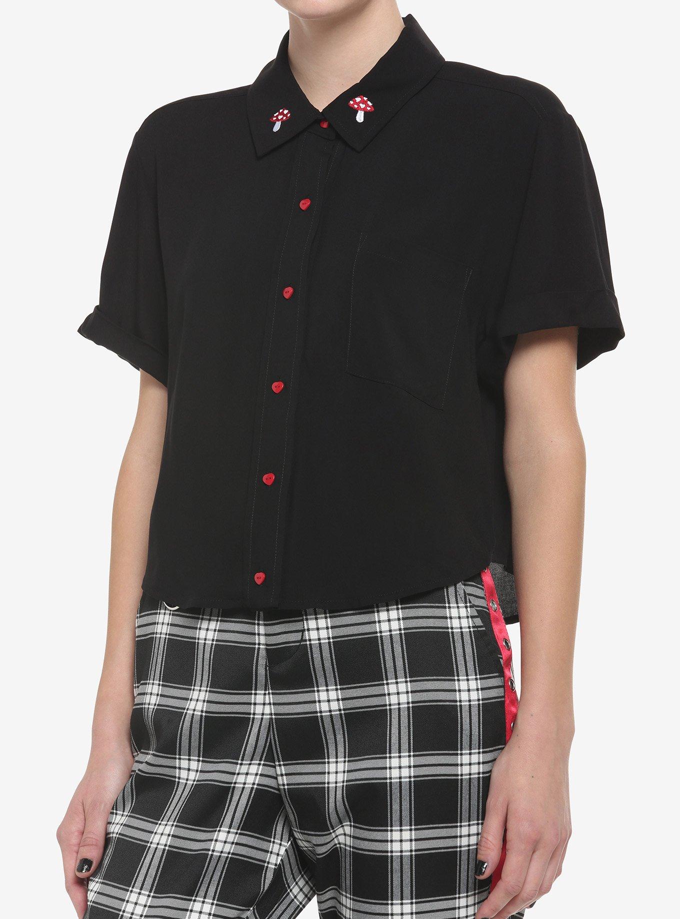 Black Mushroom Heart Girls Woven Button Up Hot Topic