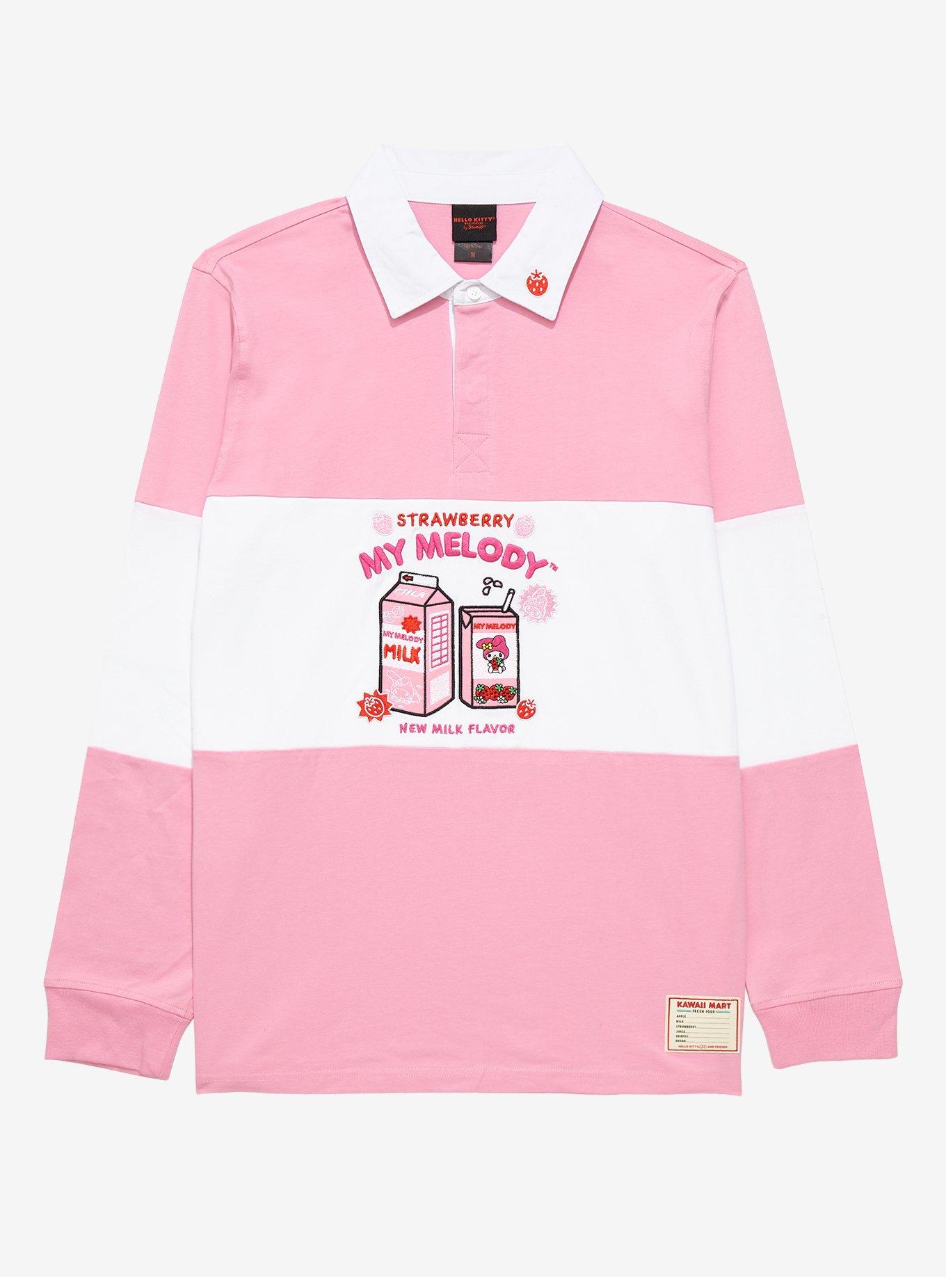 Sanrio My Melody Strawberry Milk Embroidered Rugby Shirt Boxlunch