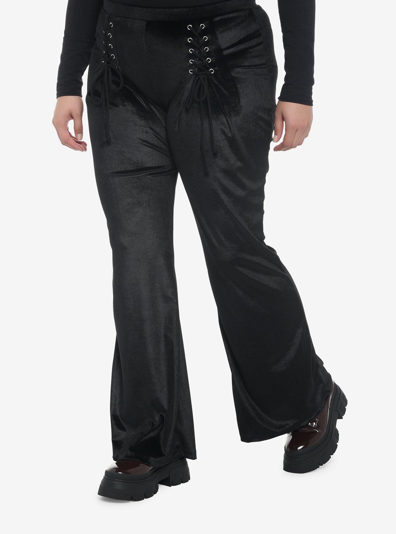 Black Velvet Lace-Up Girls Flare Pants Plus Size | Hot Topic