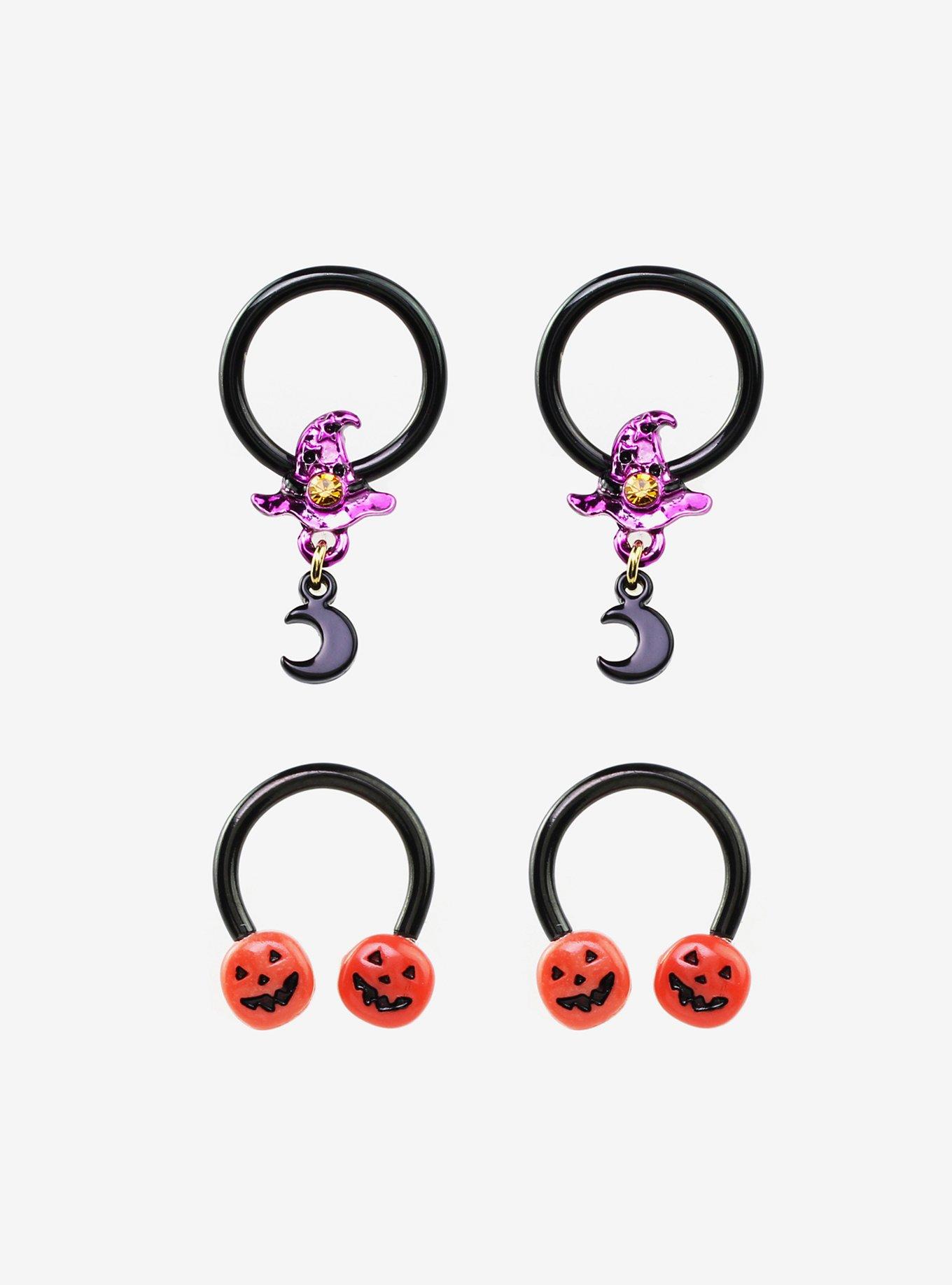 Steel Witch Pumpkin Captive Hoop & Circular Barbell 4 Pack | Hot Topic