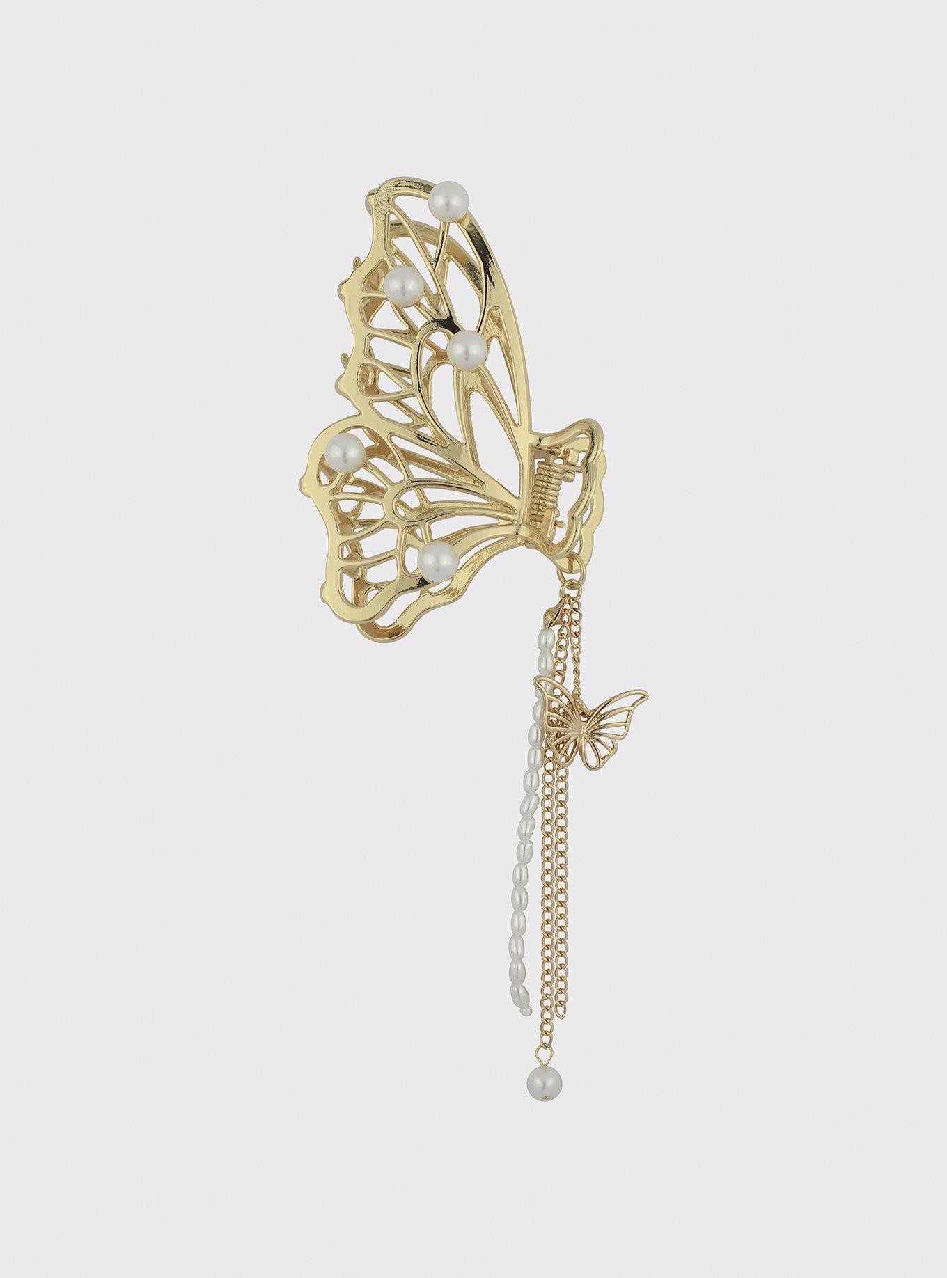 Gold Butterfly Pearl Drop Hair Clip | Hot Topic
