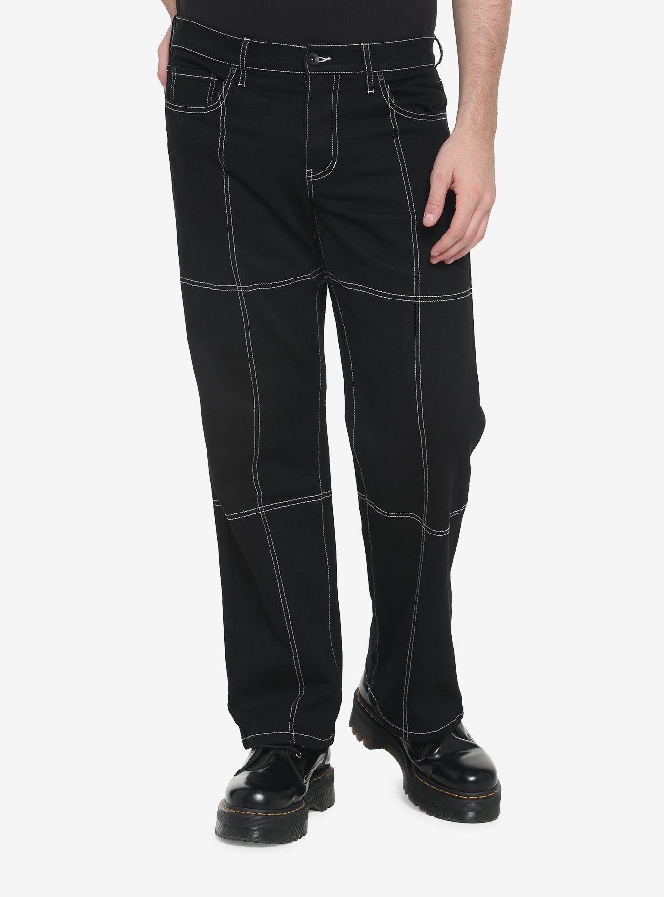 Black & White Contrast Stitch Straight Leg Jeans | Hot Topic