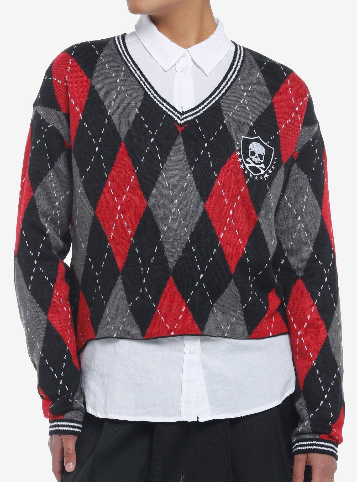 Skull Crest Argyle V-Neck Girls Sweater | Hot Topic