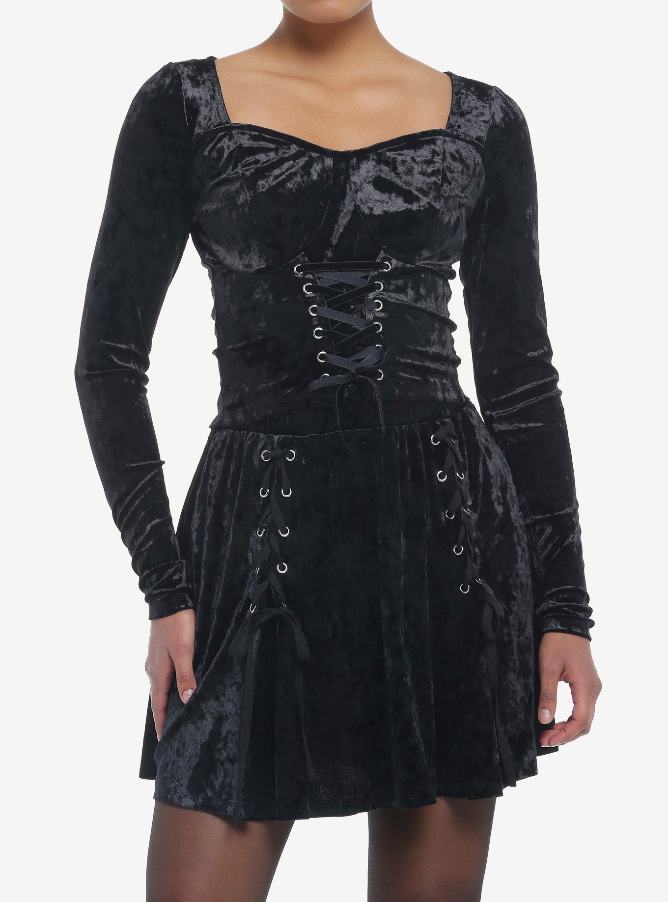 Velvet Black Corset Lace Up Girls Crop Long Sleeve Hot Topic