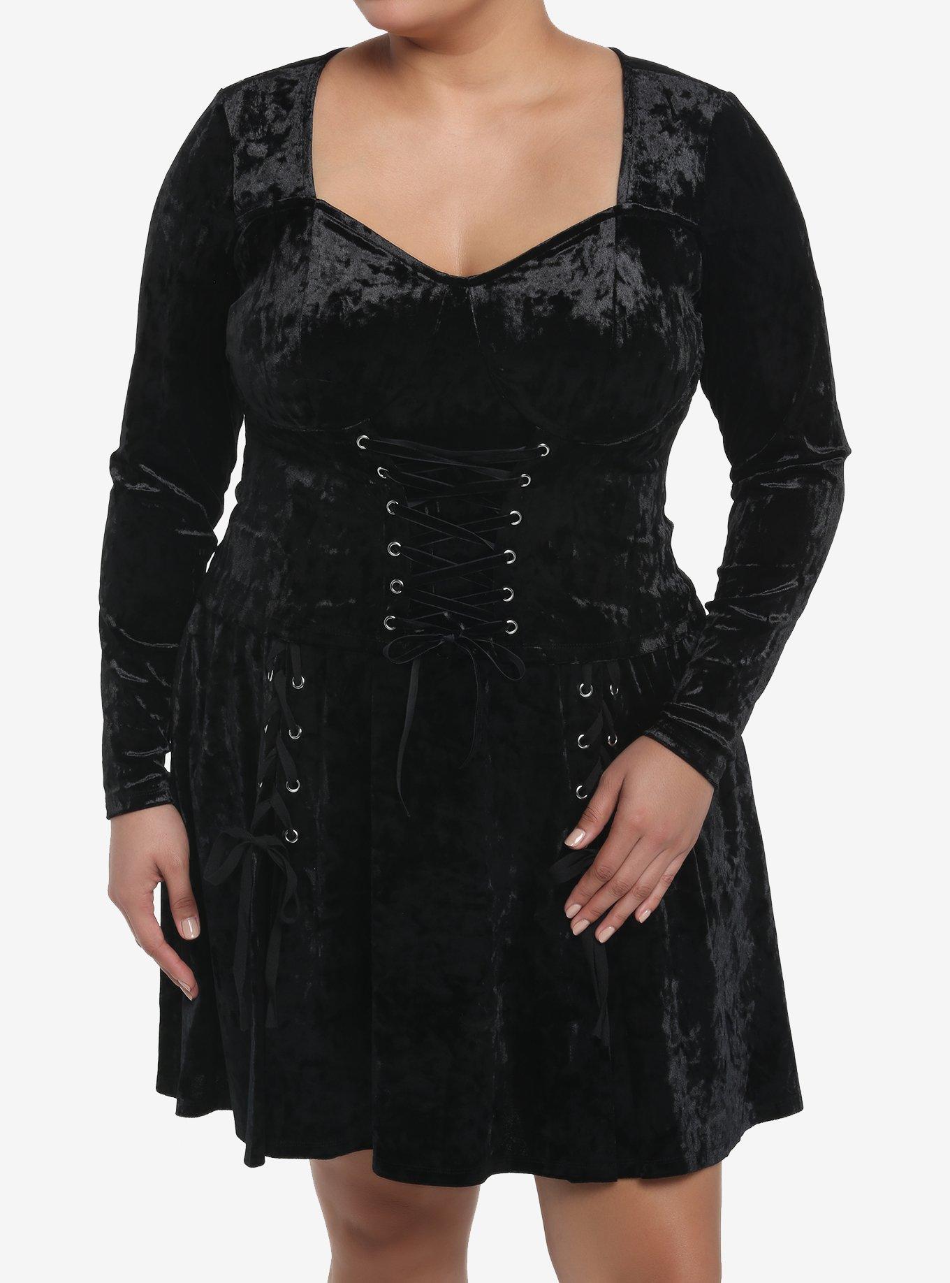Velvet Black Corset Lace-Up Girls Crop Long-Sleeve Plus Size | Hot Topic
