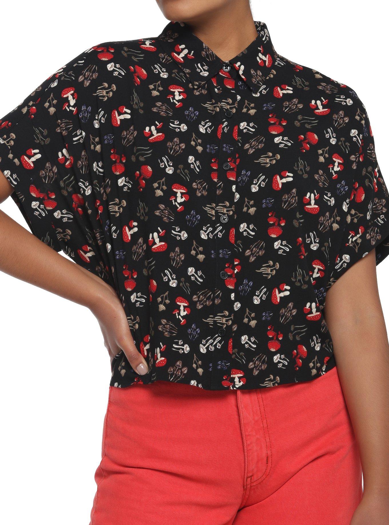 Mushroom Allover Print Girls Woven Button-Up | Hot Topic