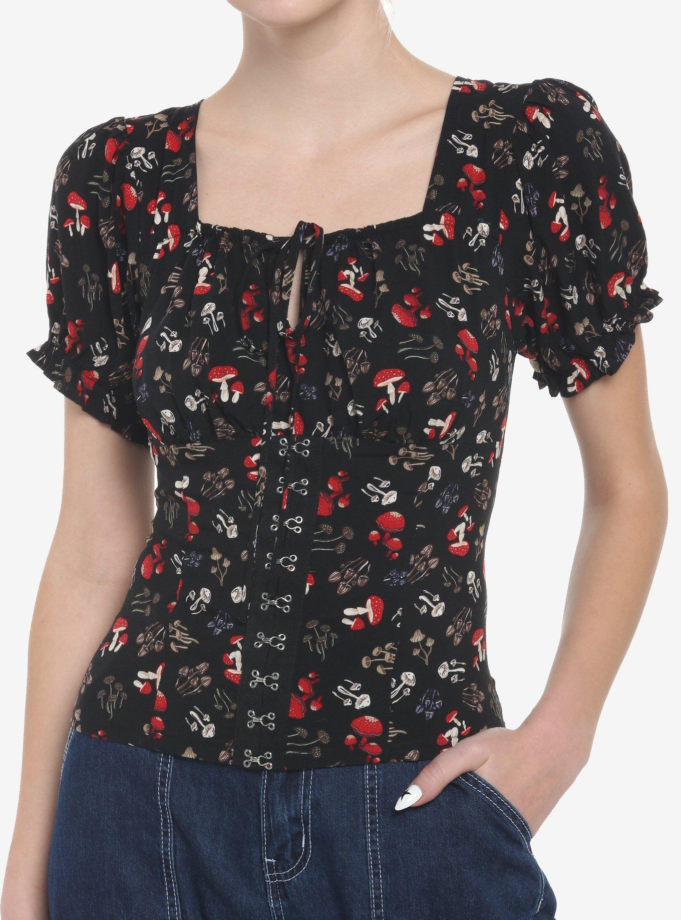 Mushrooms Allover Print Puff Sleeve Girls Top | Hot Topic