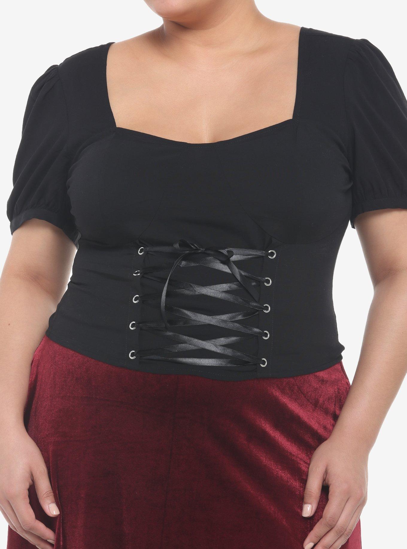 Black Corset Lace-Up Girls Crop Top Plus Size | Hot Topic