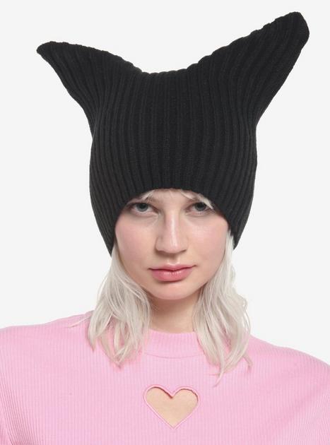 Black Ribbed Ear Beanie | Hot Topic
