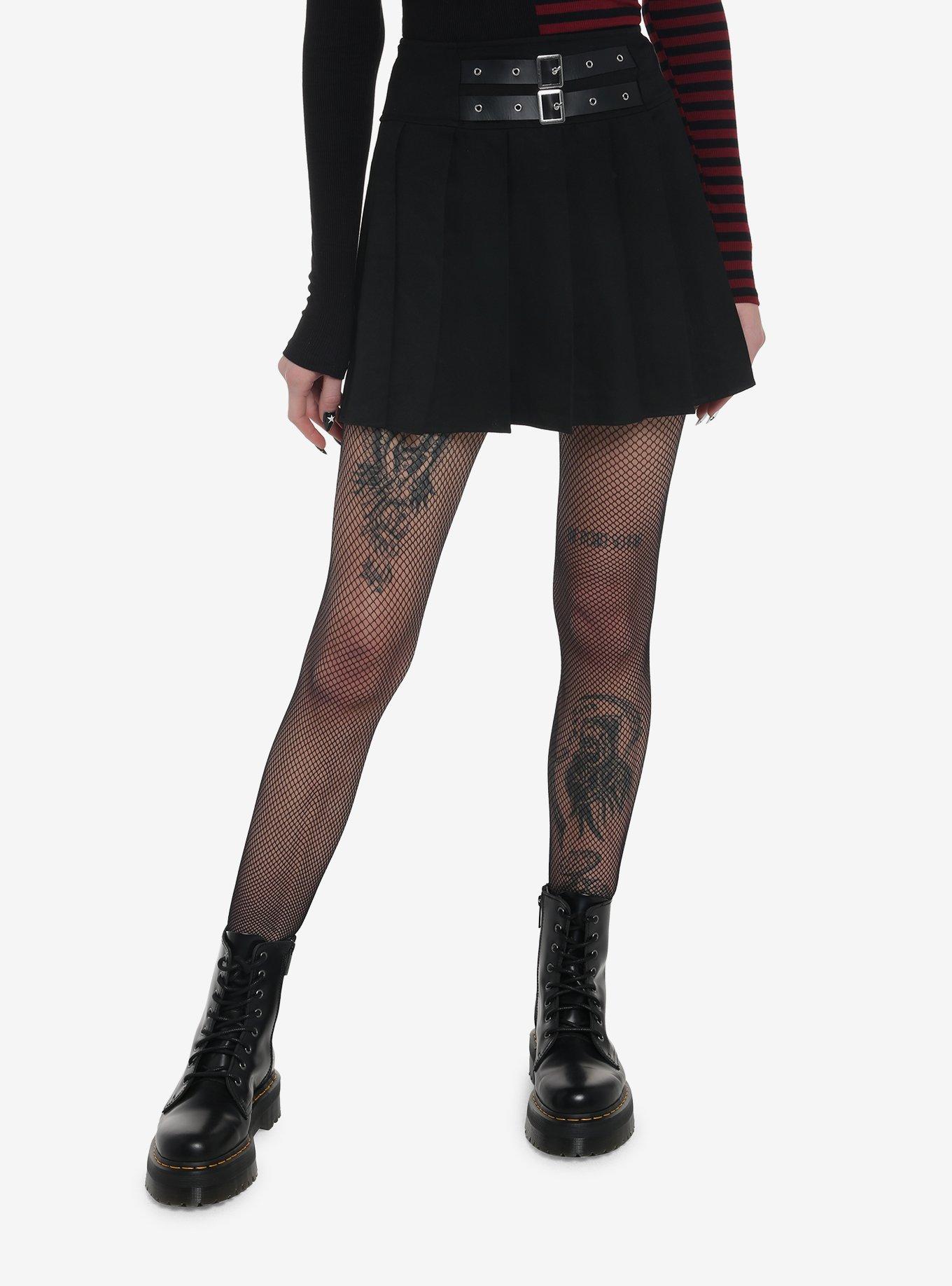 Black Buckle Waist Pleated Skirt Hot Topic
