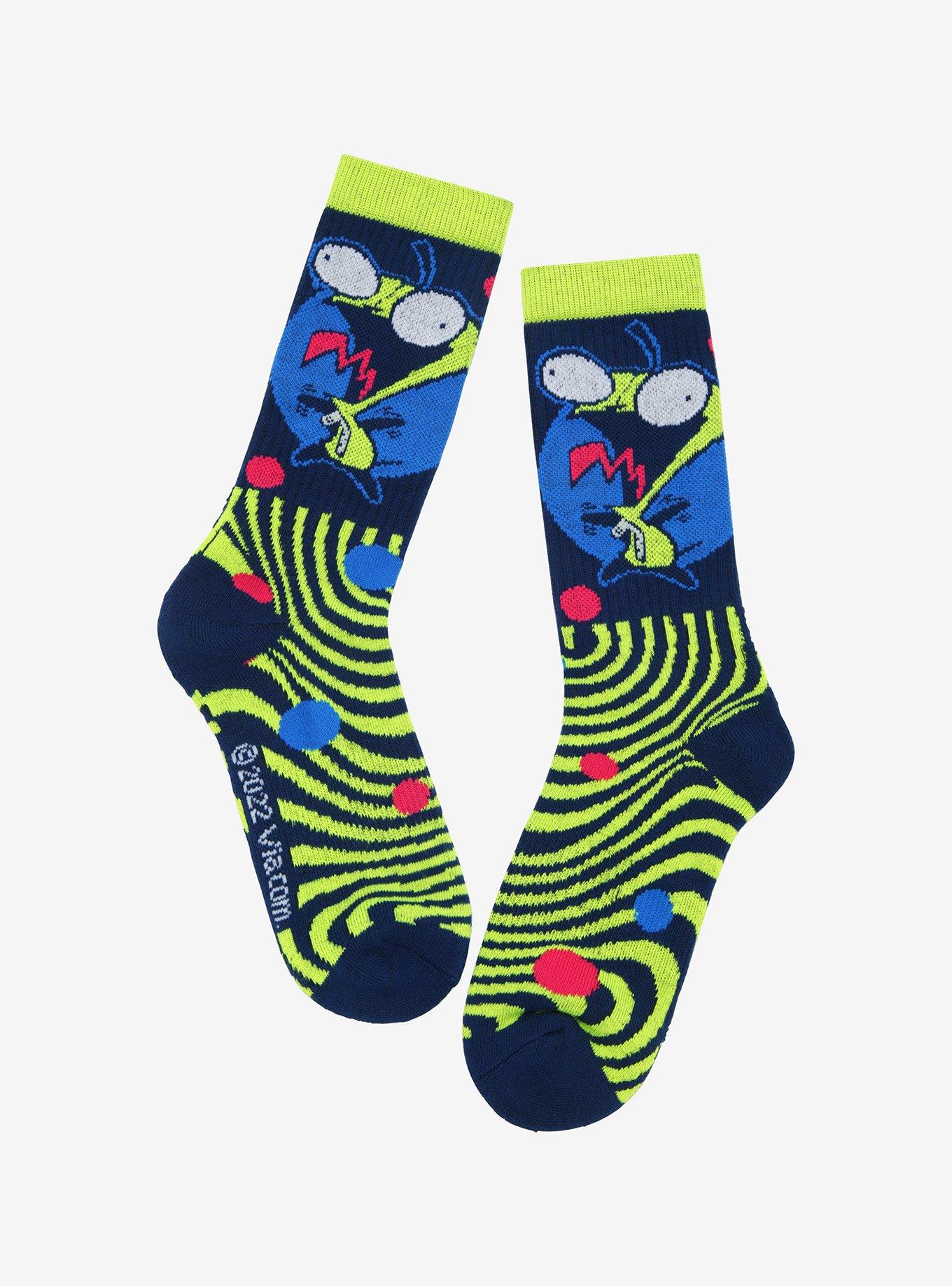 Invader Zim Gir Neon Swirls Crew Socks Hot Topic