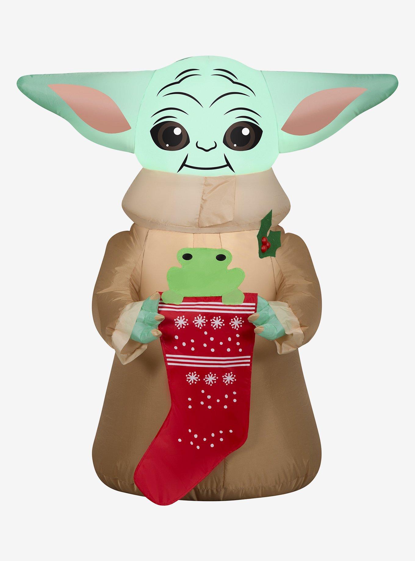 Star Wars The Mandalorian Grogu With Frog In Stocking Airblown | BoxLunch