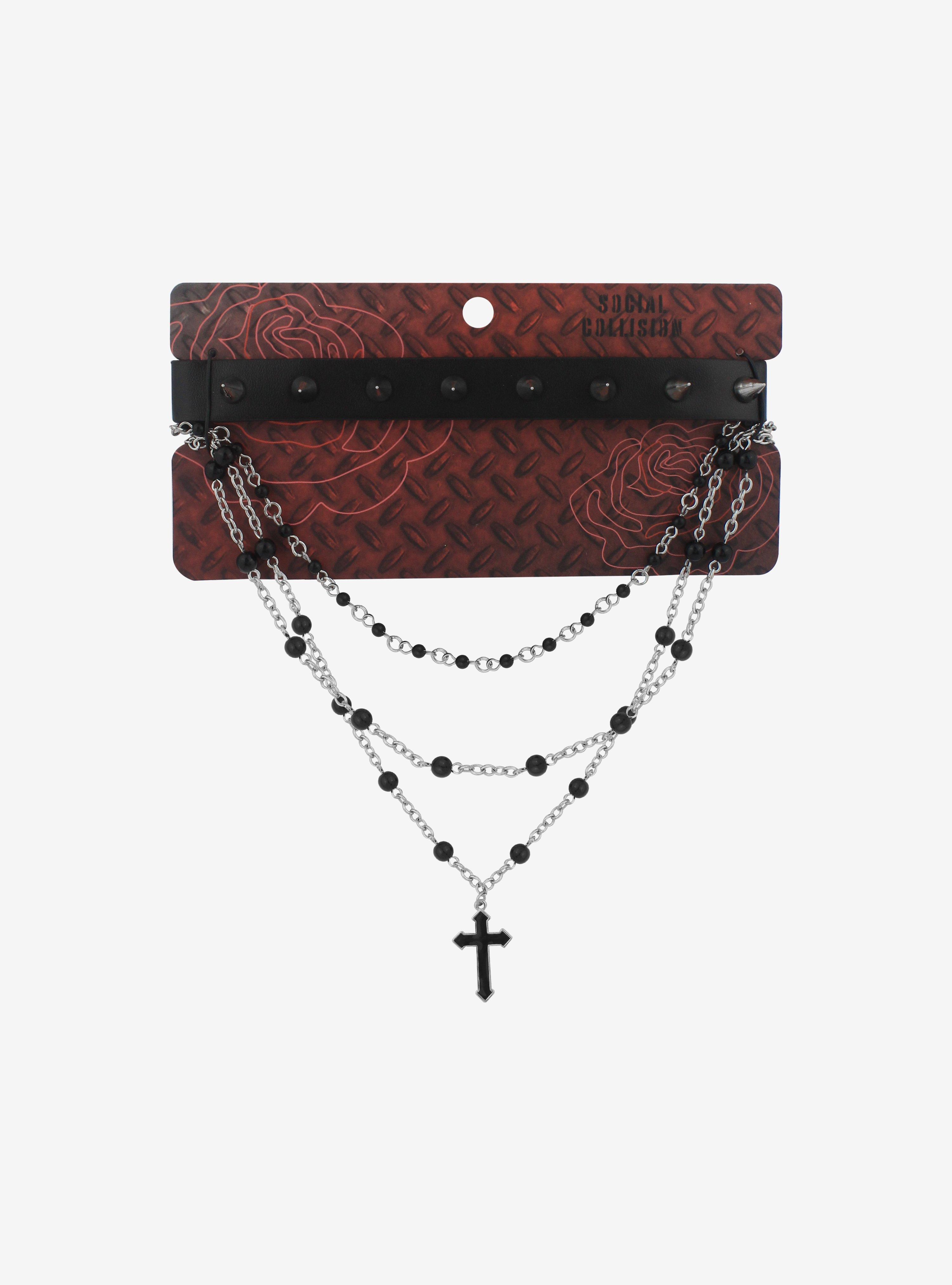 Spiked Rosary Bead Choker | Hot Topic