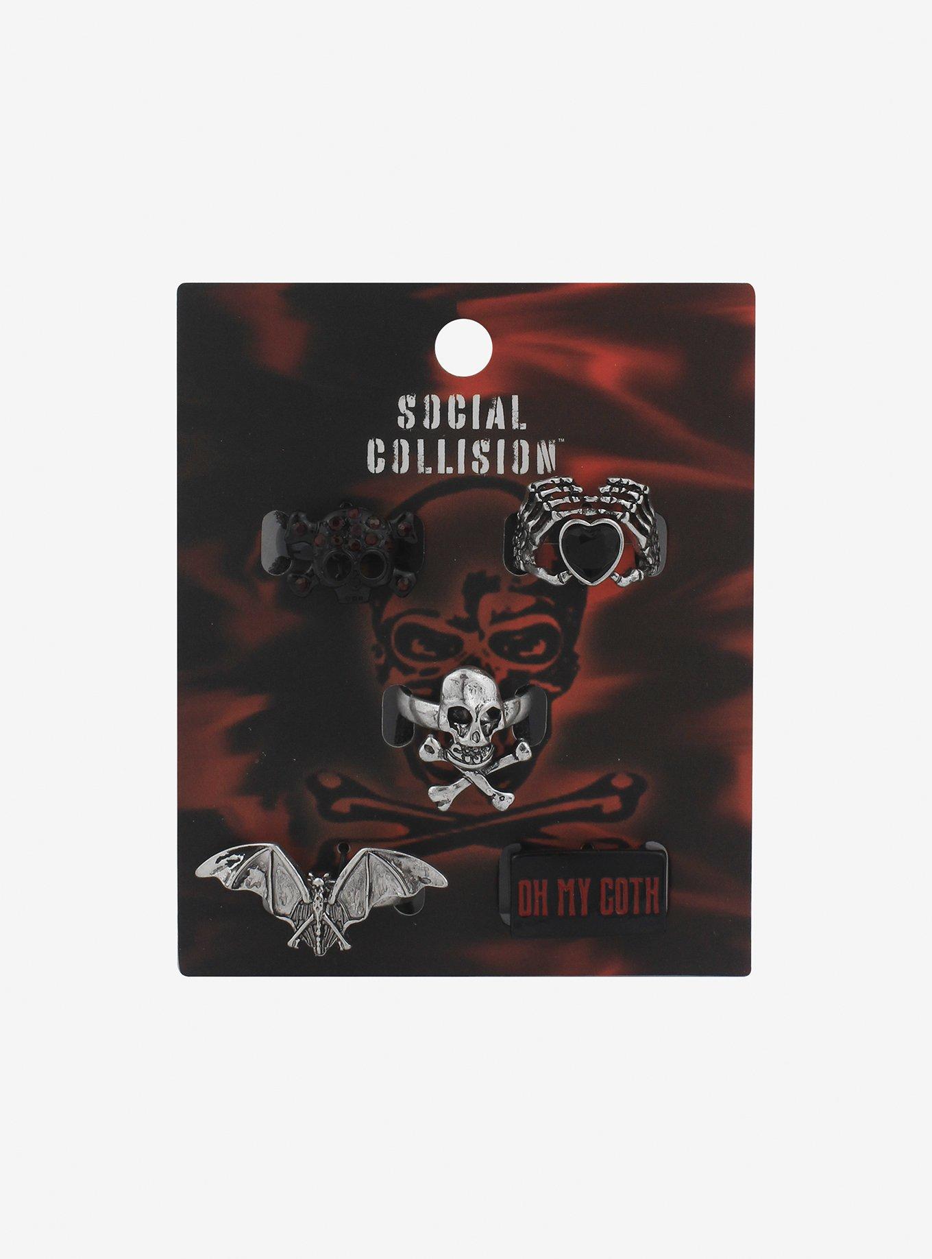 Goth Skeleton Skull Bat Ring Set | Hot Topic