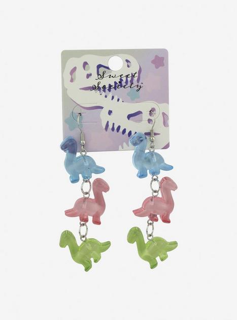 Colorful Dinosaur Charm Drop Earrings | Hot Topic