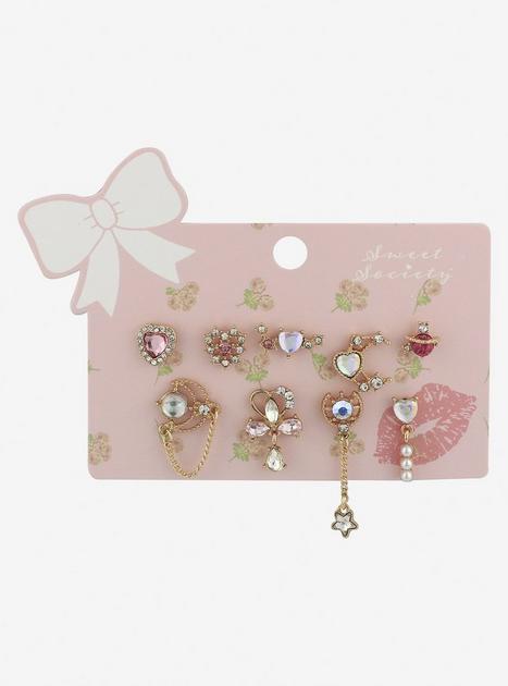 Sparkle Hearts Mismatch Earring Set | Hot Topic