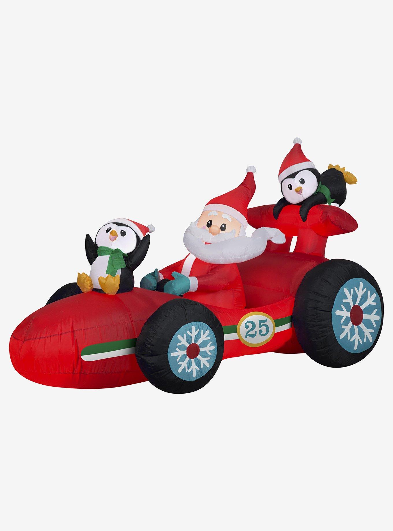 Airblown Inflatable Santa's Racecar With Penguins | BoxLunch