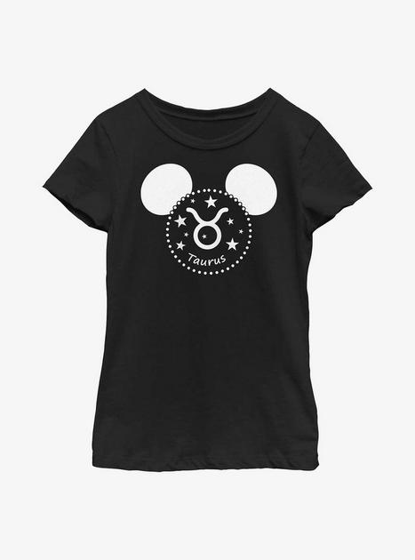 Disney Mickey Mouse Taurus Ears Youth Girls T-Shirt - BLACK | BoxLunch