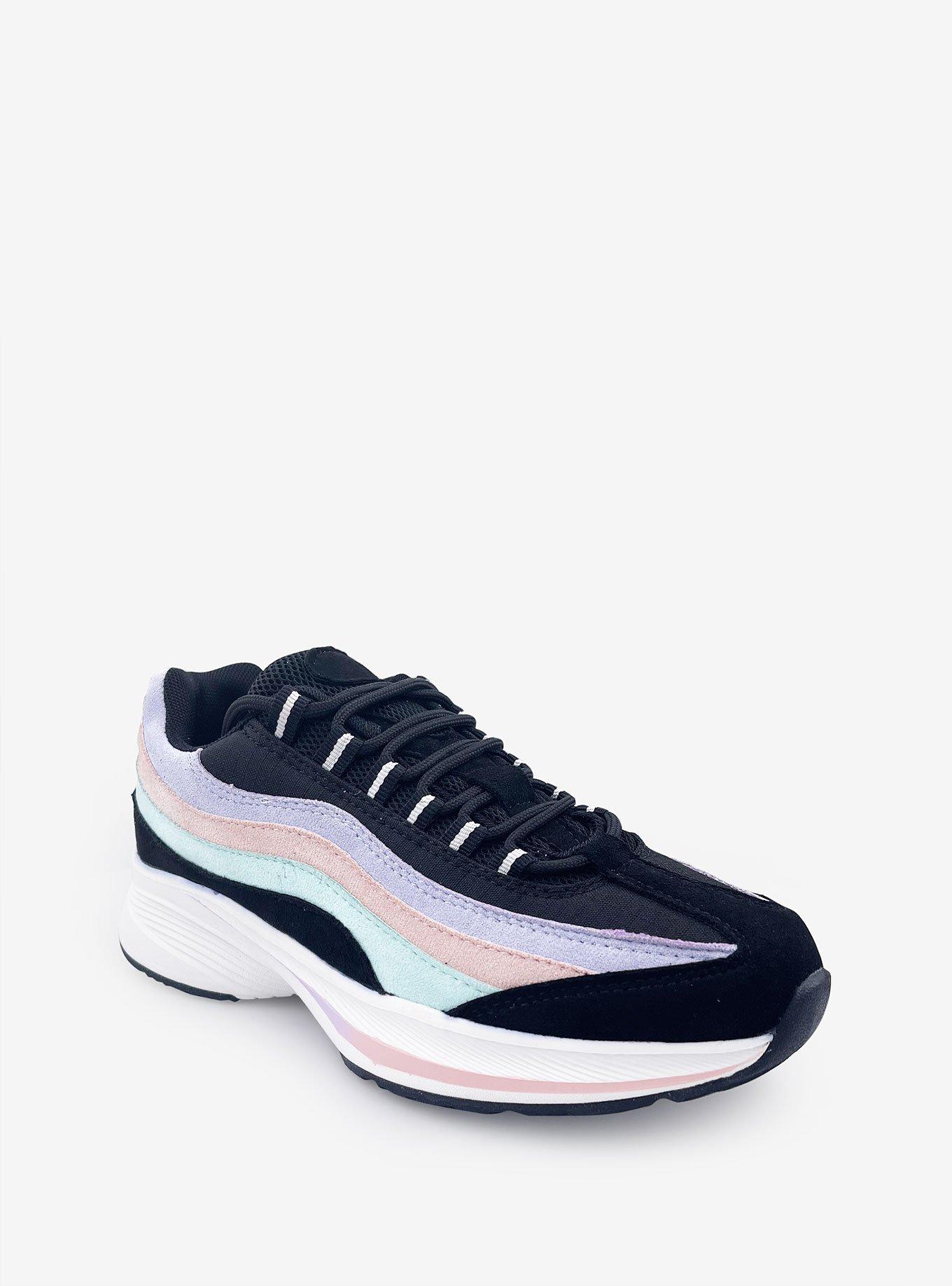 Leah Multi Color Sneaker on a Big Bottom Black | Hot Topic