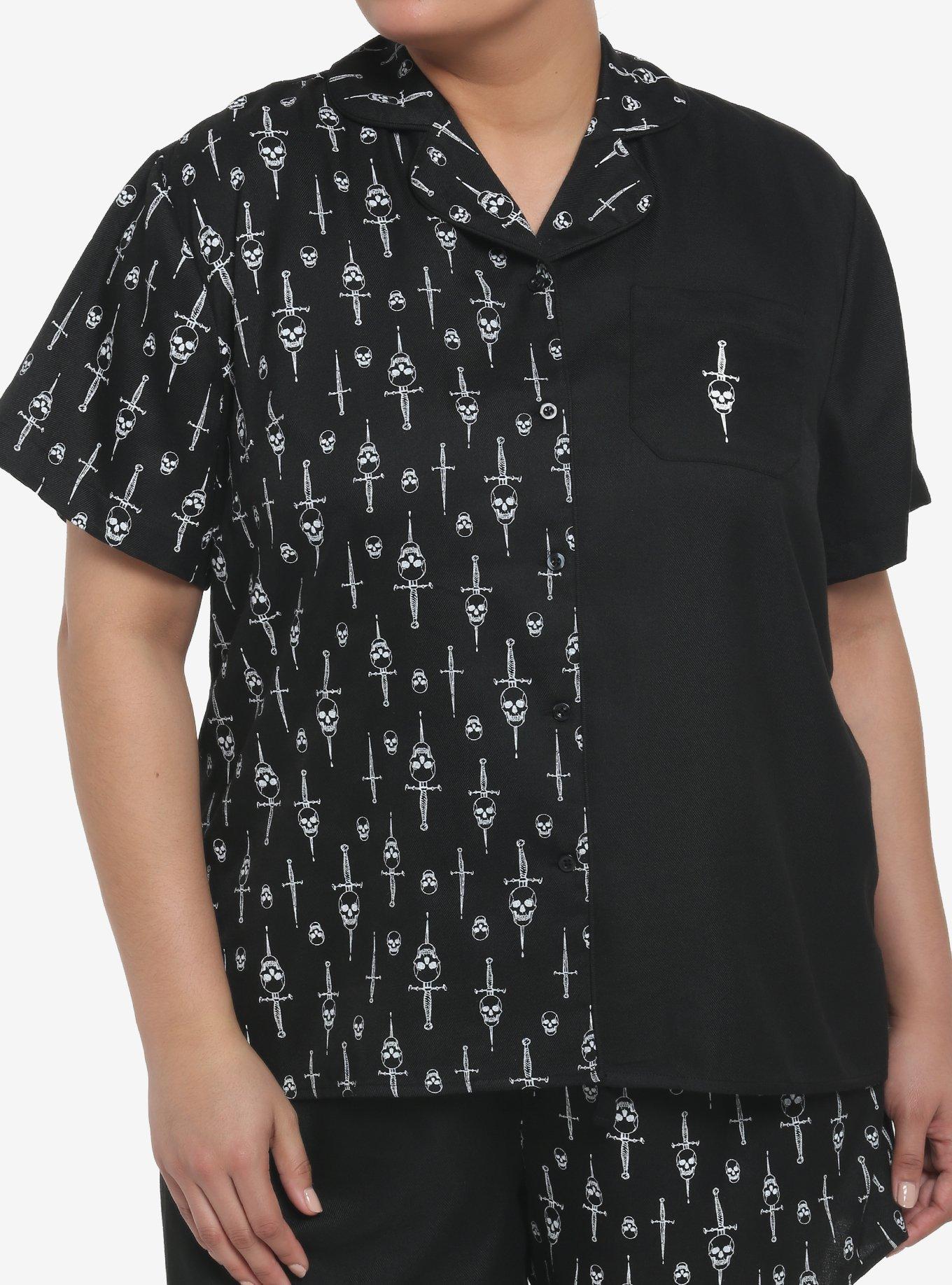 Skull And Dagger Girls Button Up Top And Shorts Lounge Set Plus Size Hot