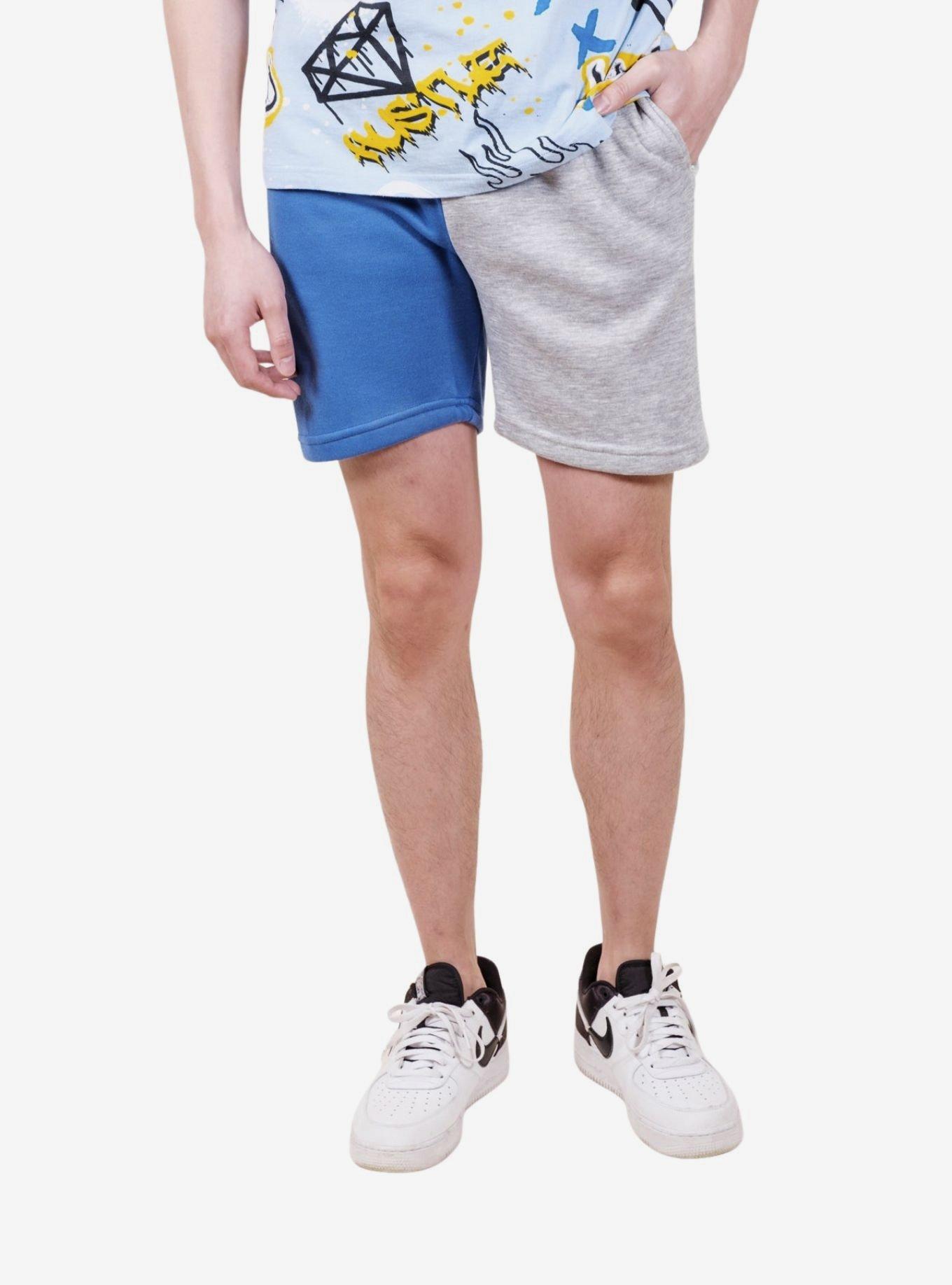 Electric Blue and Heather Grey Split Fleece Short | Hot Topic