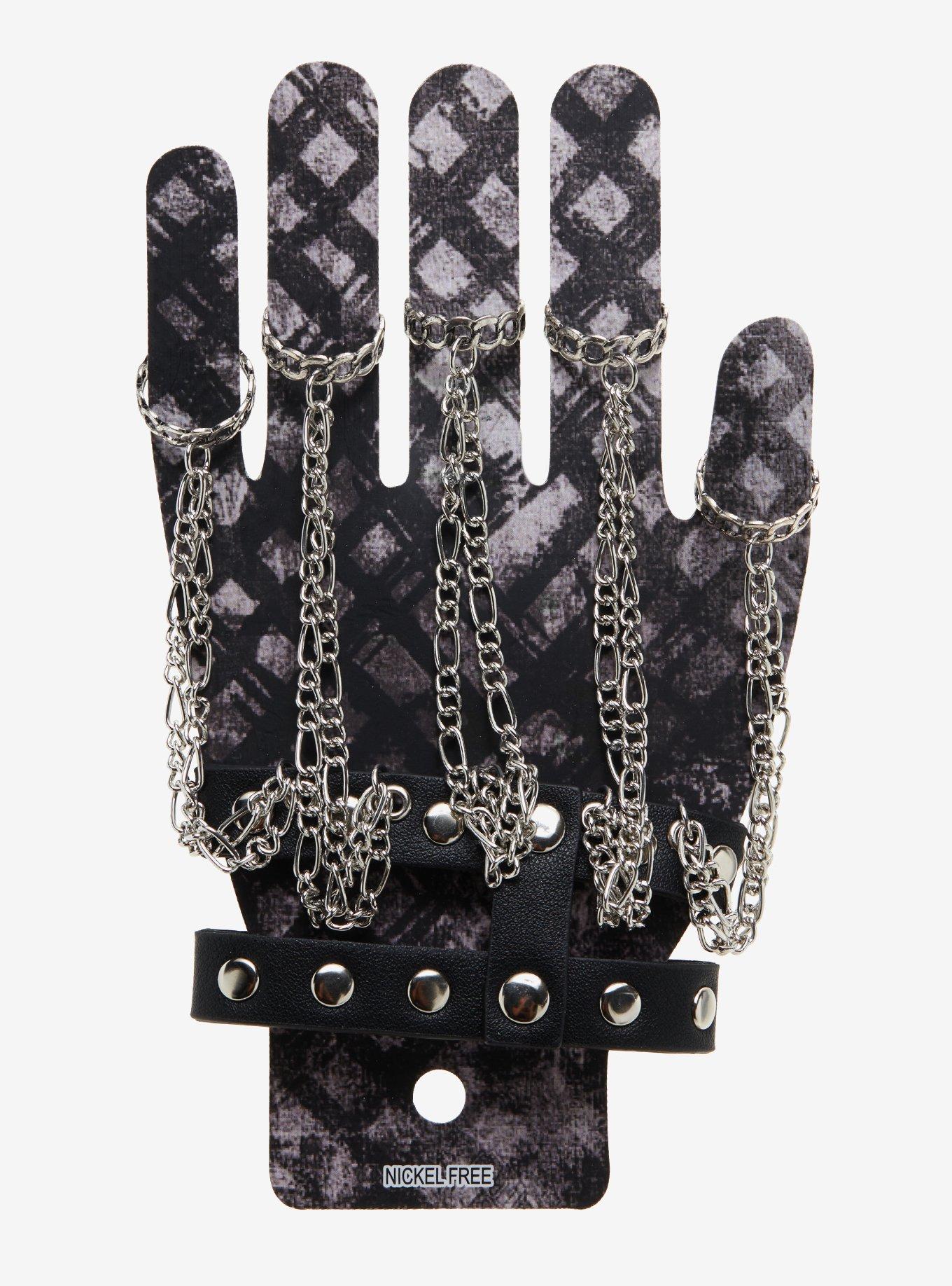 Black Faux Leather Hand Ring Bracelet | Hot Topic