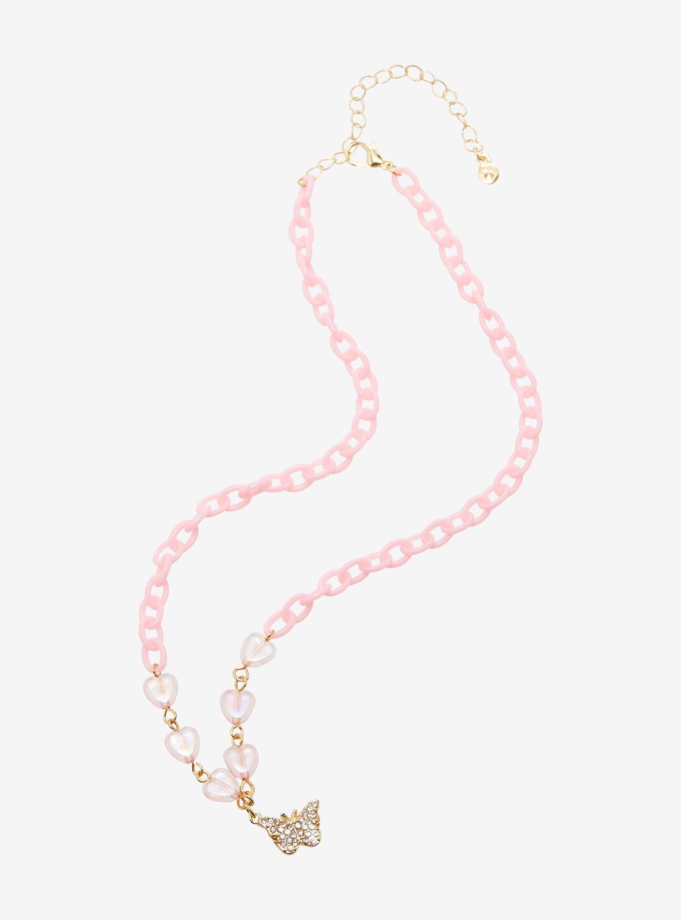 Butterfly Heart Pink Chain Necklace | Hot Topic