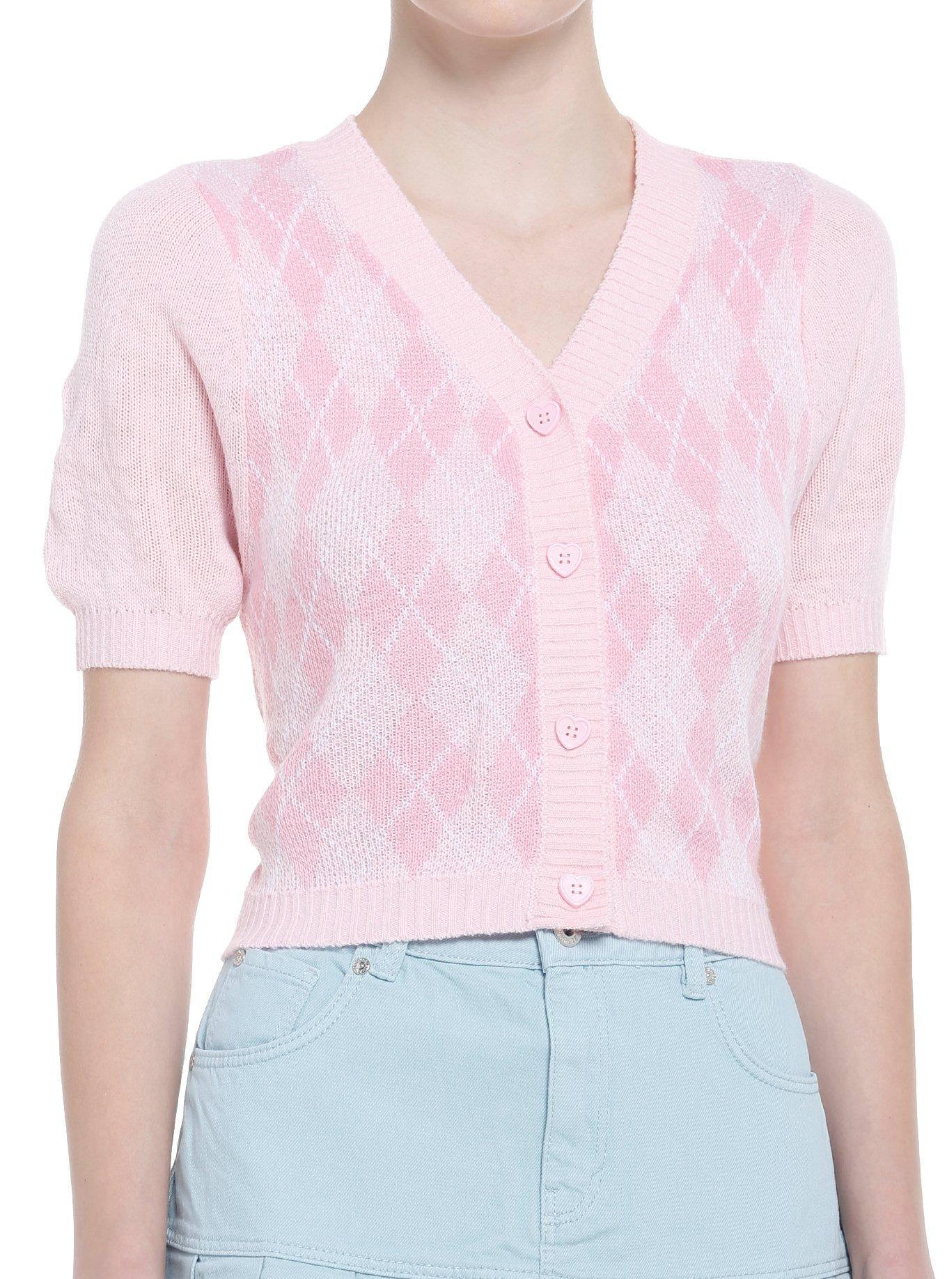 Pink Argyle Girls Crop Cardigan Hot Topic