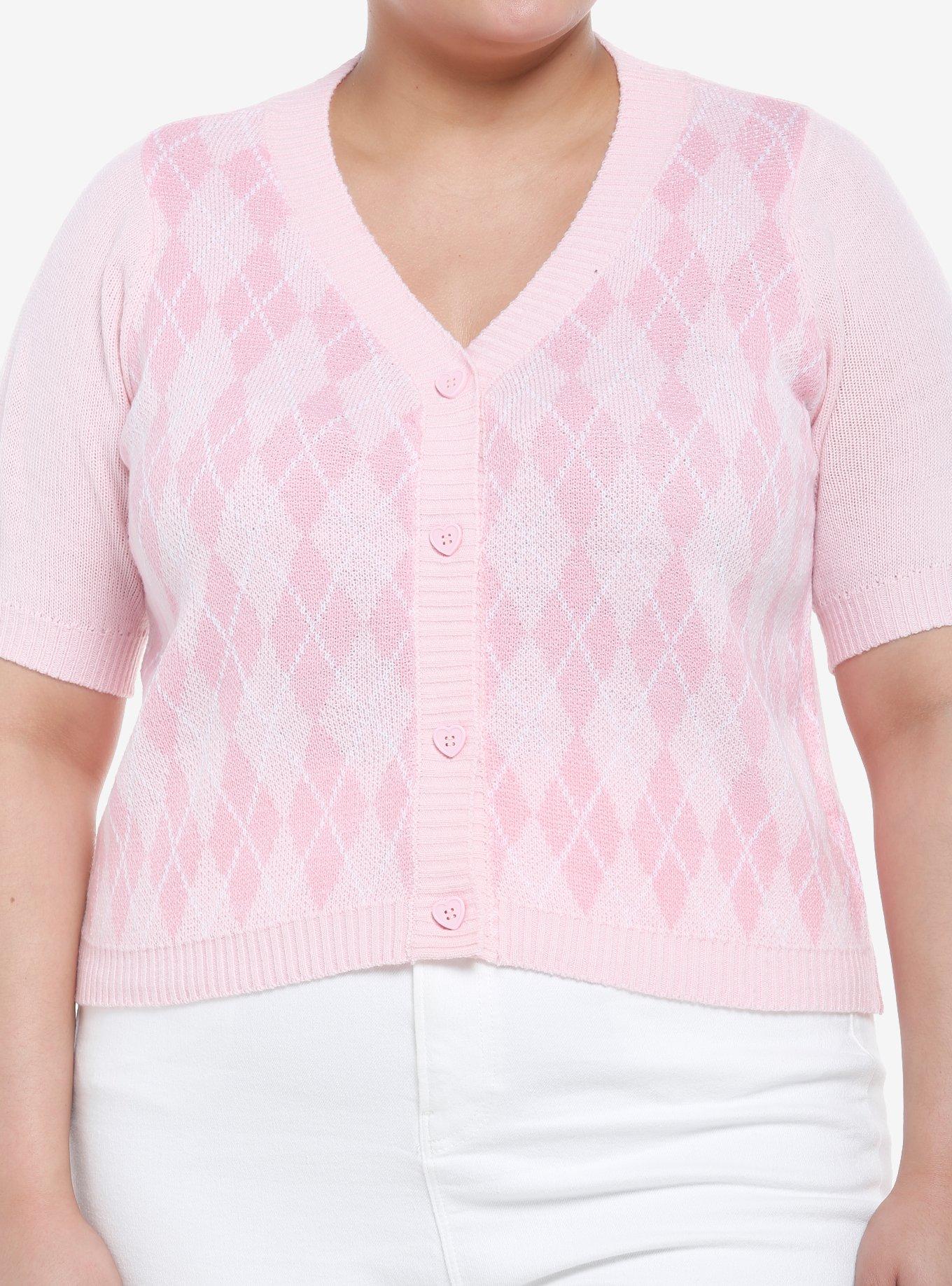 Pink Argyle Girls Crop Cardigan Plus Size | Hot Topic