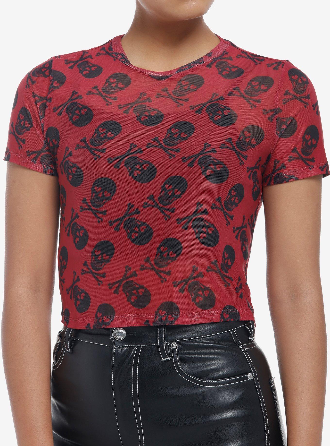 Red Skulls Mesh Twofer Girls Top Hot Topic