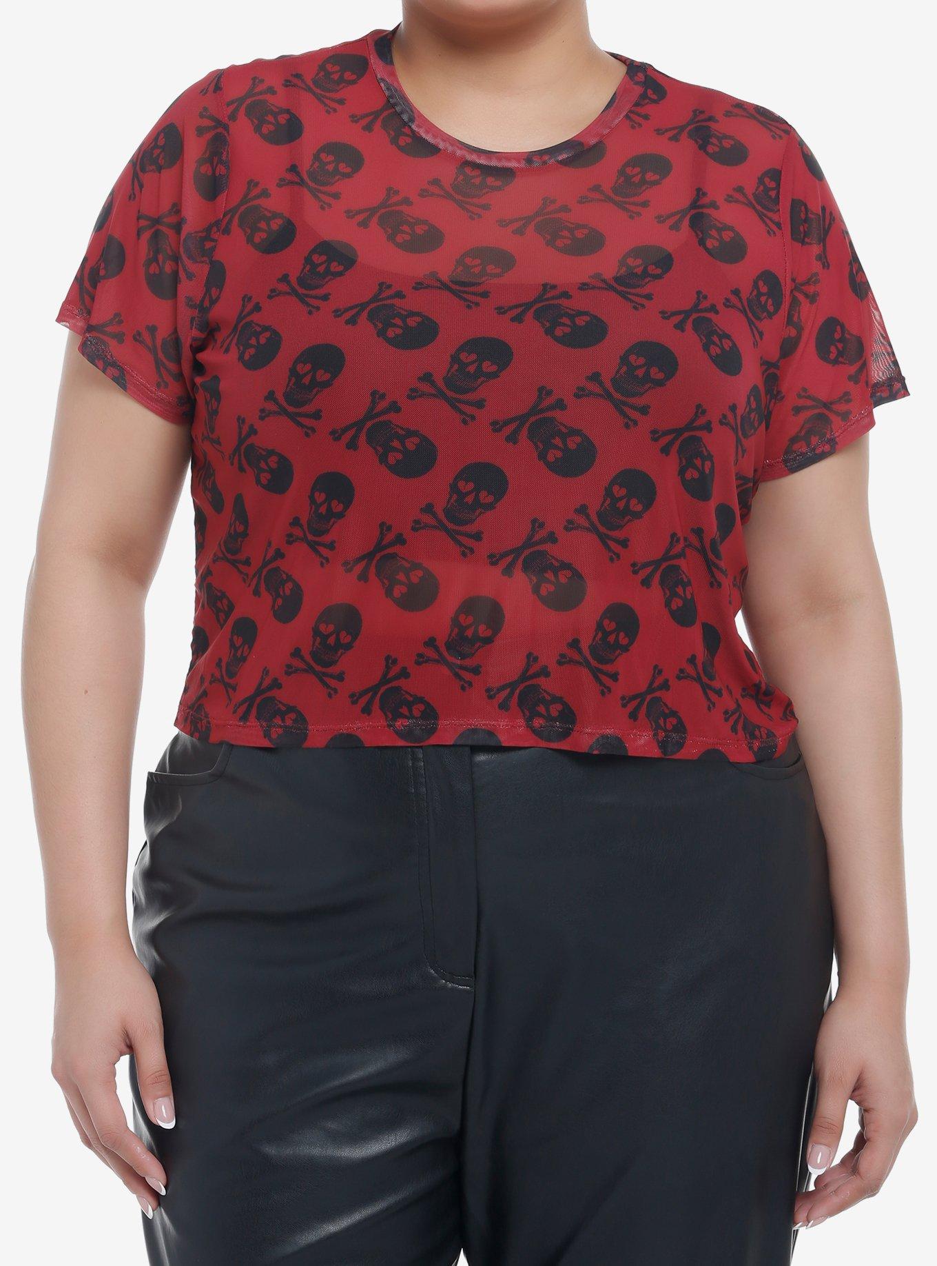 Red Skulls Mesh TwoFer Girls Top Plus Size | Hot Topic