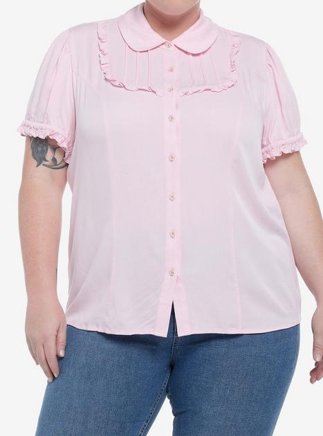 Pink Sakura Peter Pan Collar Girls Woven Button-Up Plus Size | Hot Topic