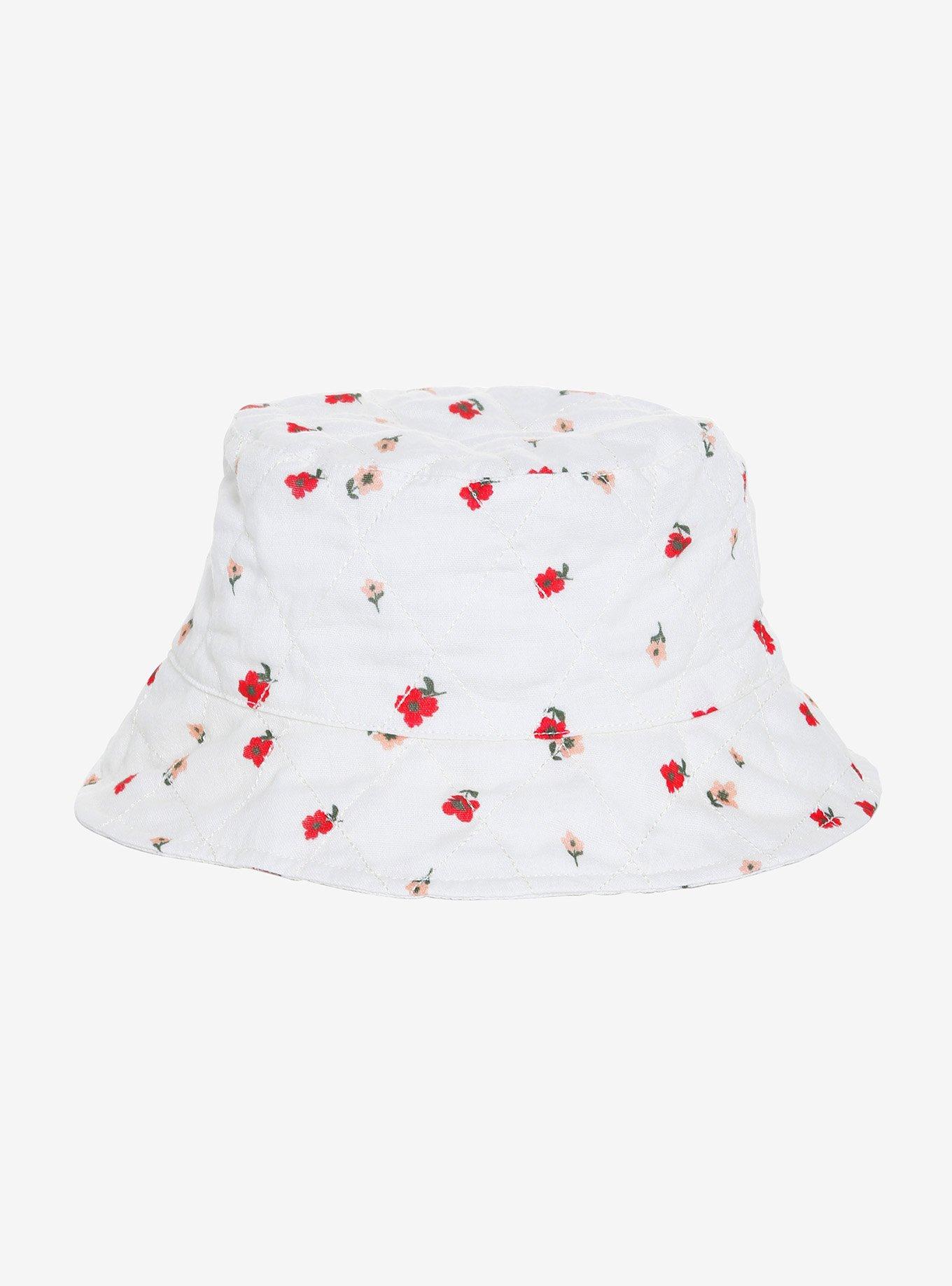 White Floral Quilted Bucket Hat | Hot Topic
