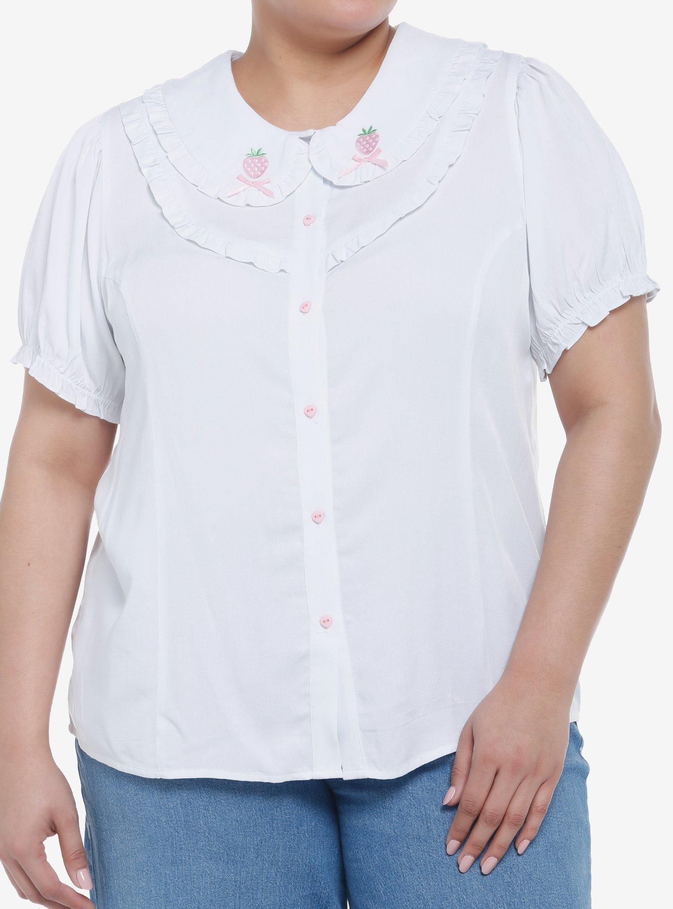 Strawberries & Hearts Ruffled Girls Woven Button-Up Plus Size | Hot Topic