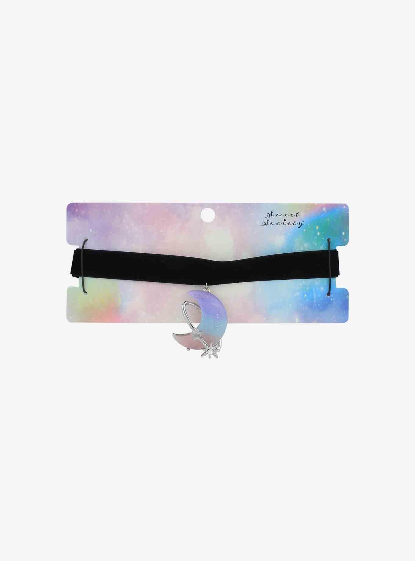 Ombre Glitter Crescent Moon Choker | Hot Topic