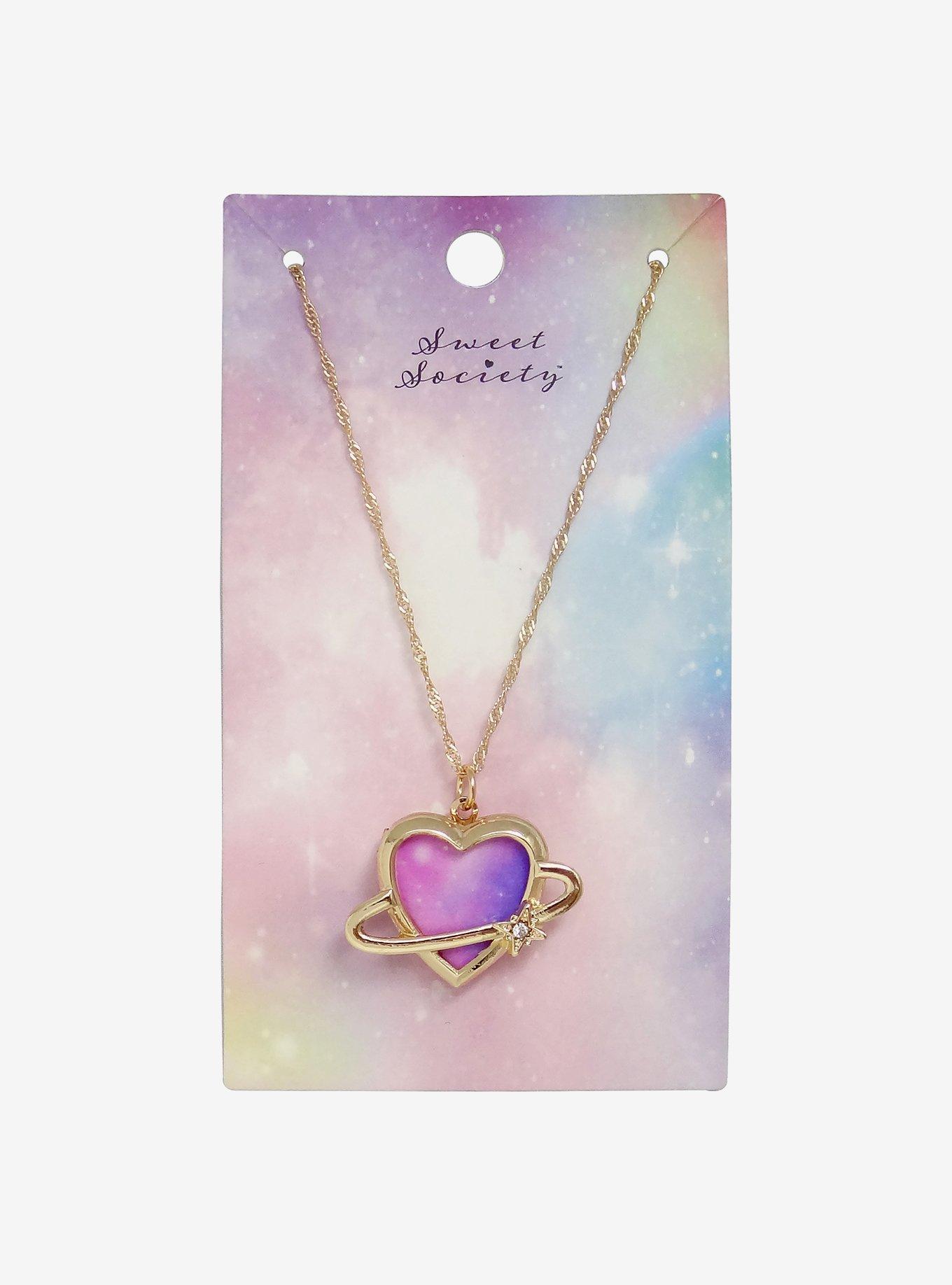 Ombre Pink Heart Planet Necklace | Hot Topic